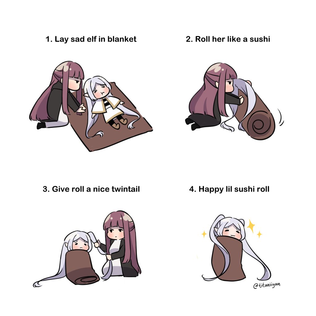 Safebooru - 2girls blanket capelet closed mouth dress elf fern (sousou ...