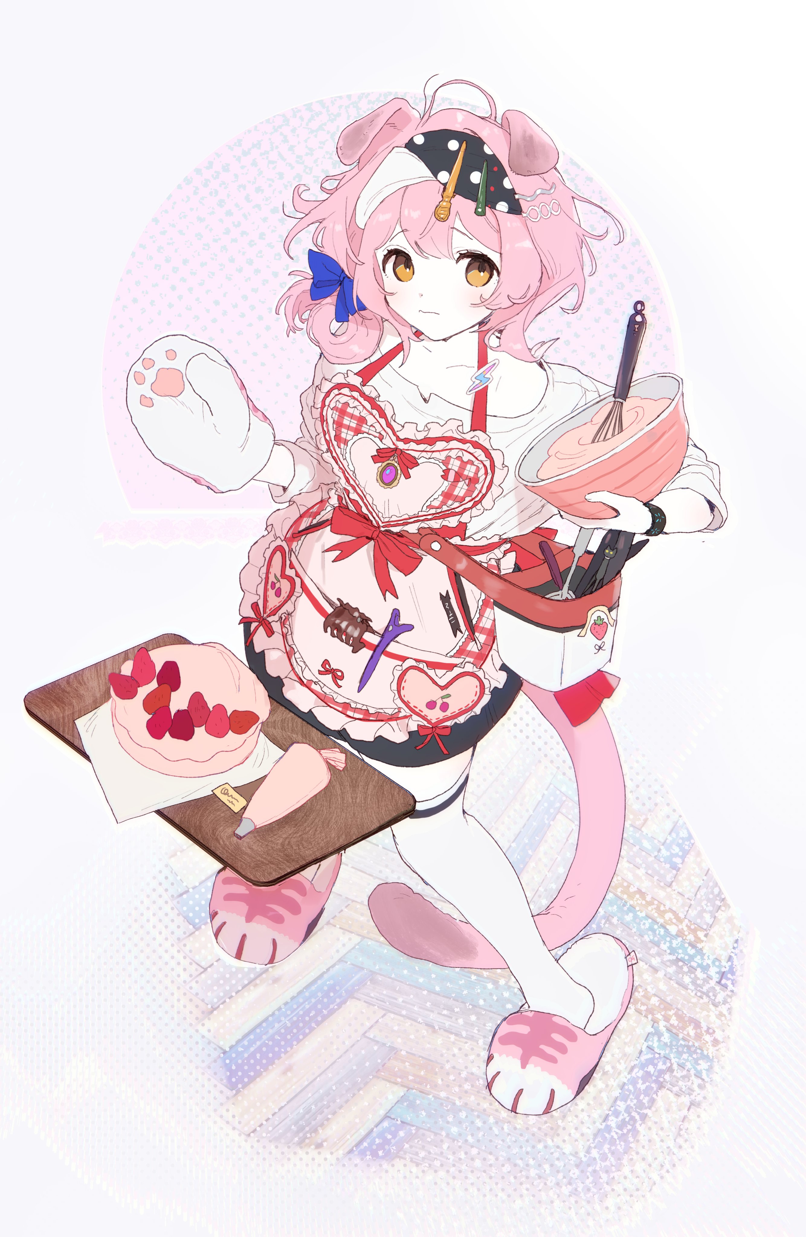 Safebooru - 1girl absurdres alternate costume alternate hairstyle animal ears animal hands apron ...