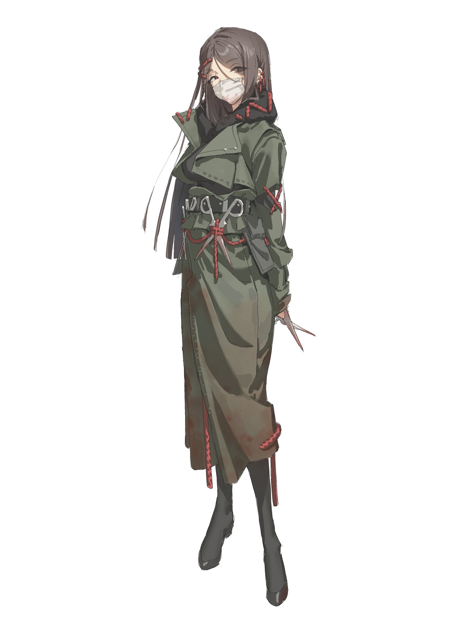 Safebooru - 1girl arms behind back black footwear black pantyhose brown hair coat flats full ...