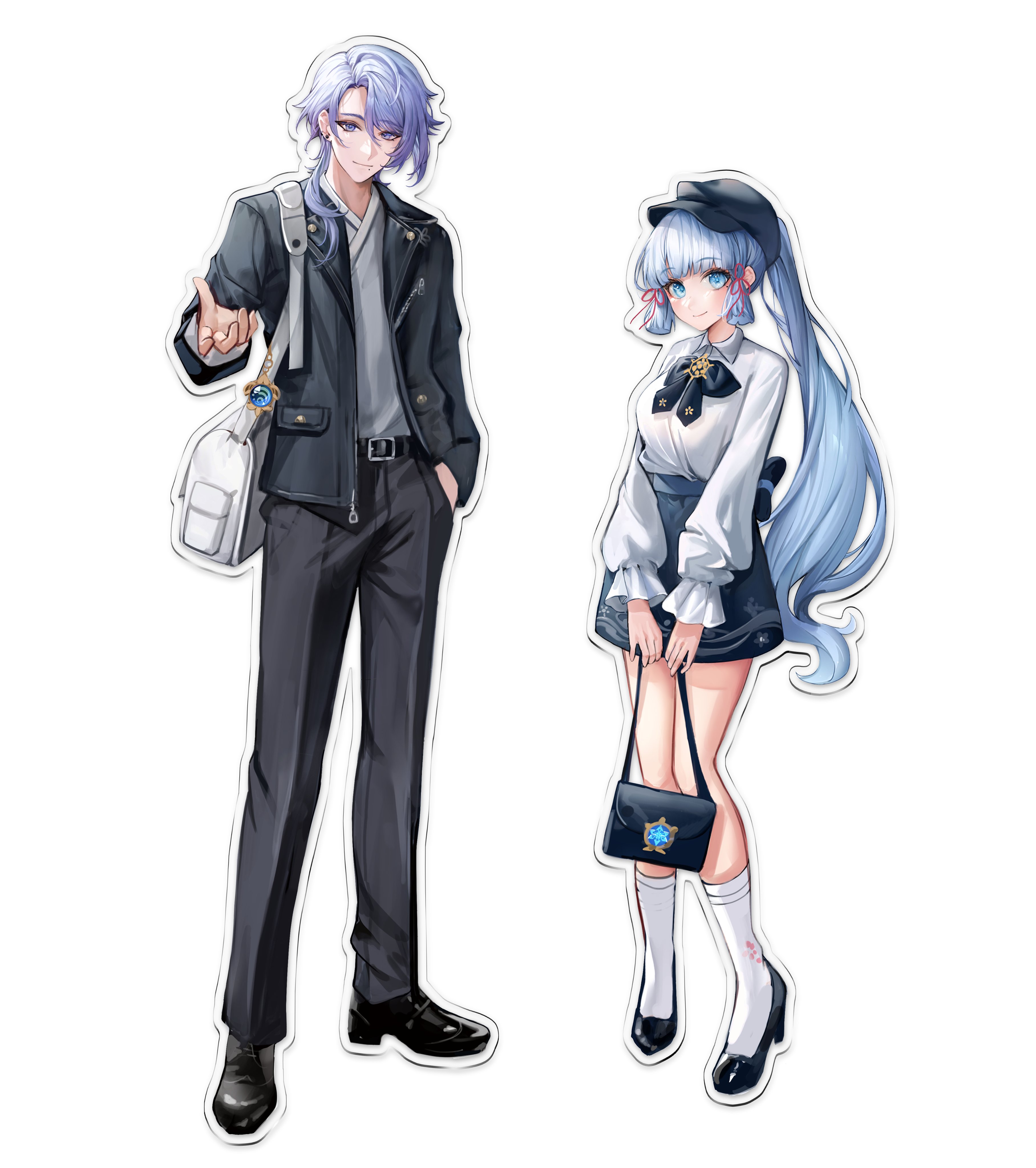 Safebooru - 1boy 1girl absurdres alternate costume bag belt black footwear black headwear black ...