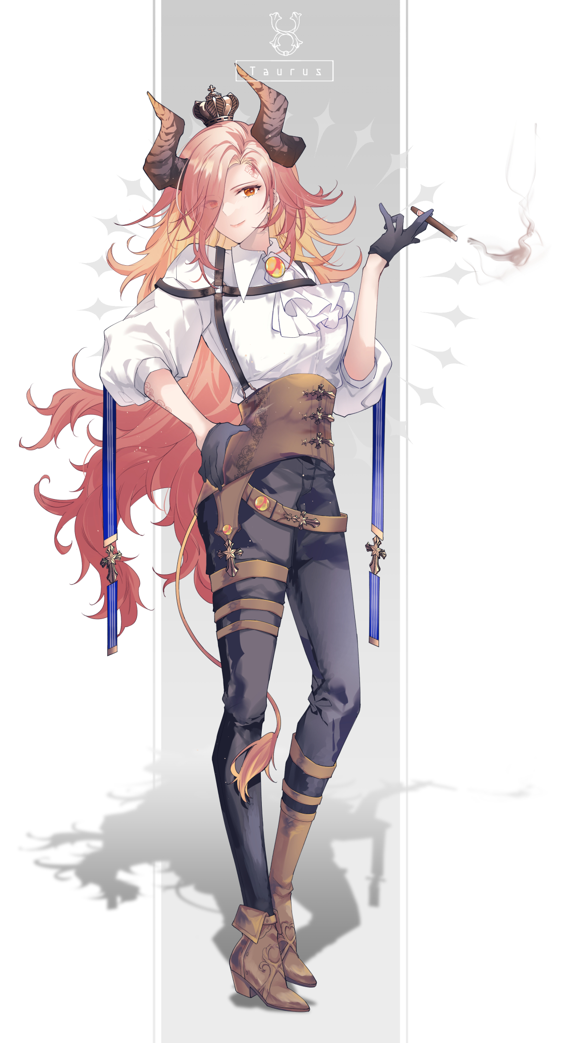 Safebooru - 1girl ankle boots ascot asymmetrical footwear belt between fingers black gloves ...