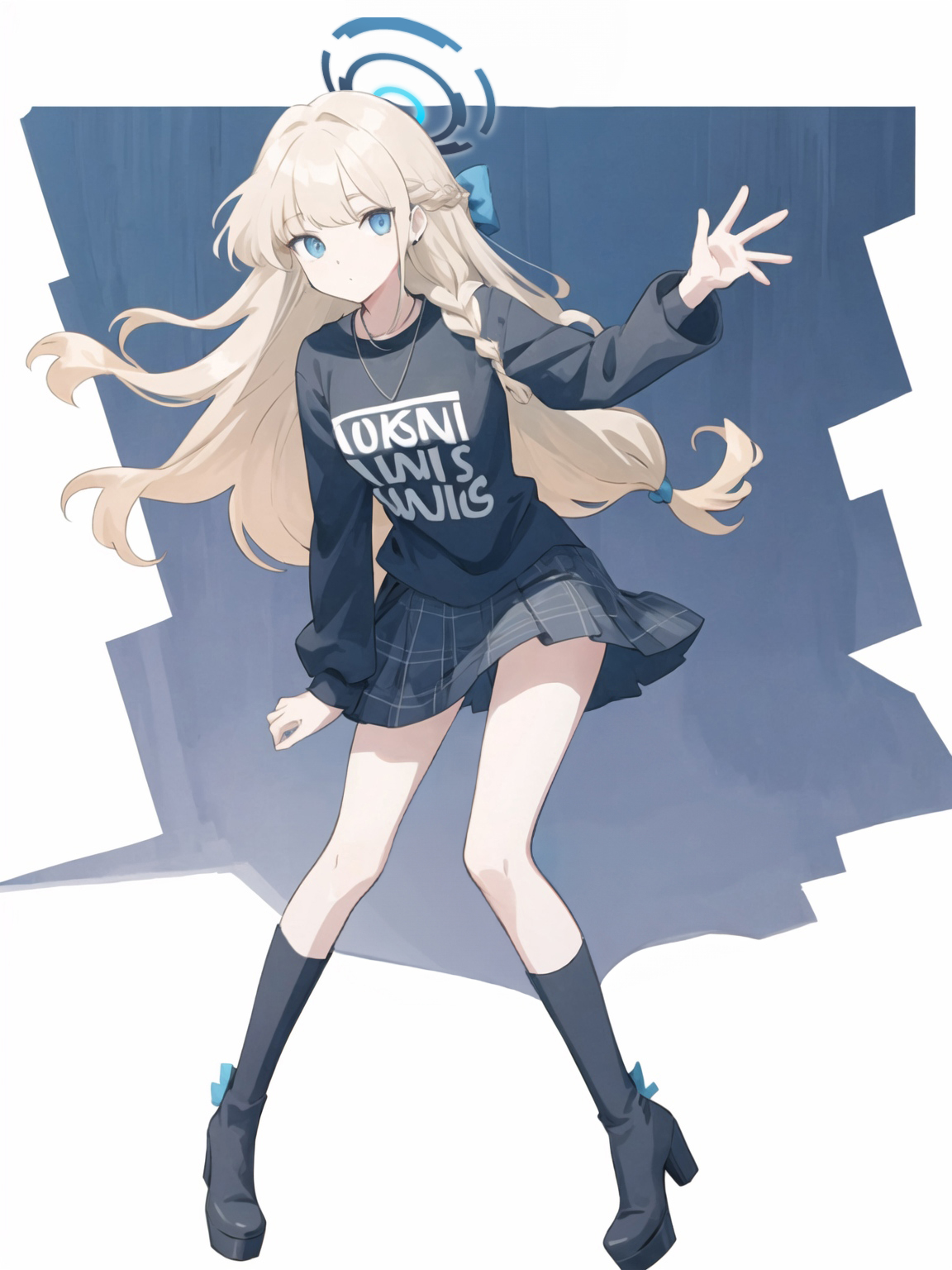 Safebooru - 1girl alternate costume black footwear black skirt blonde hair blue archive blue bow ...