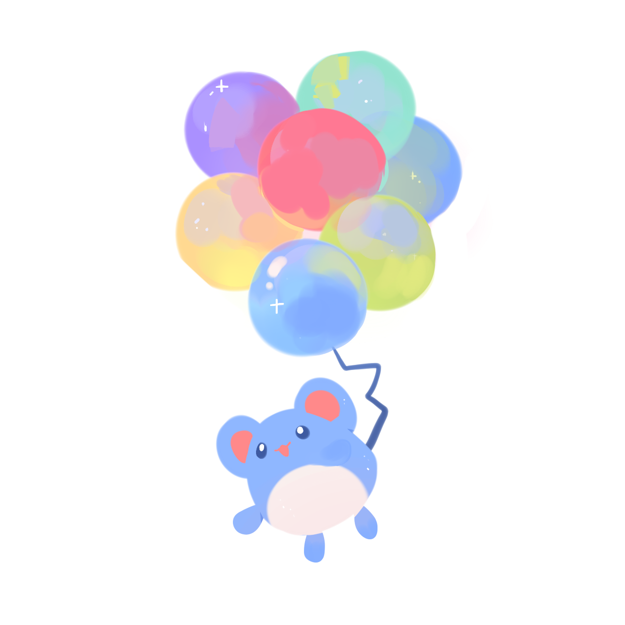 Safebooru - balloon full body highres ieafy marill no humans open mouth ...