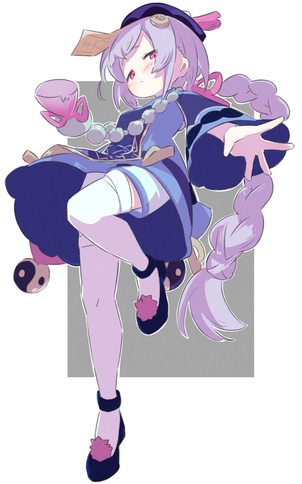 Safebooru - 1girl bead necklace beads black footwear blue shorts blush braid braided ponytail ...