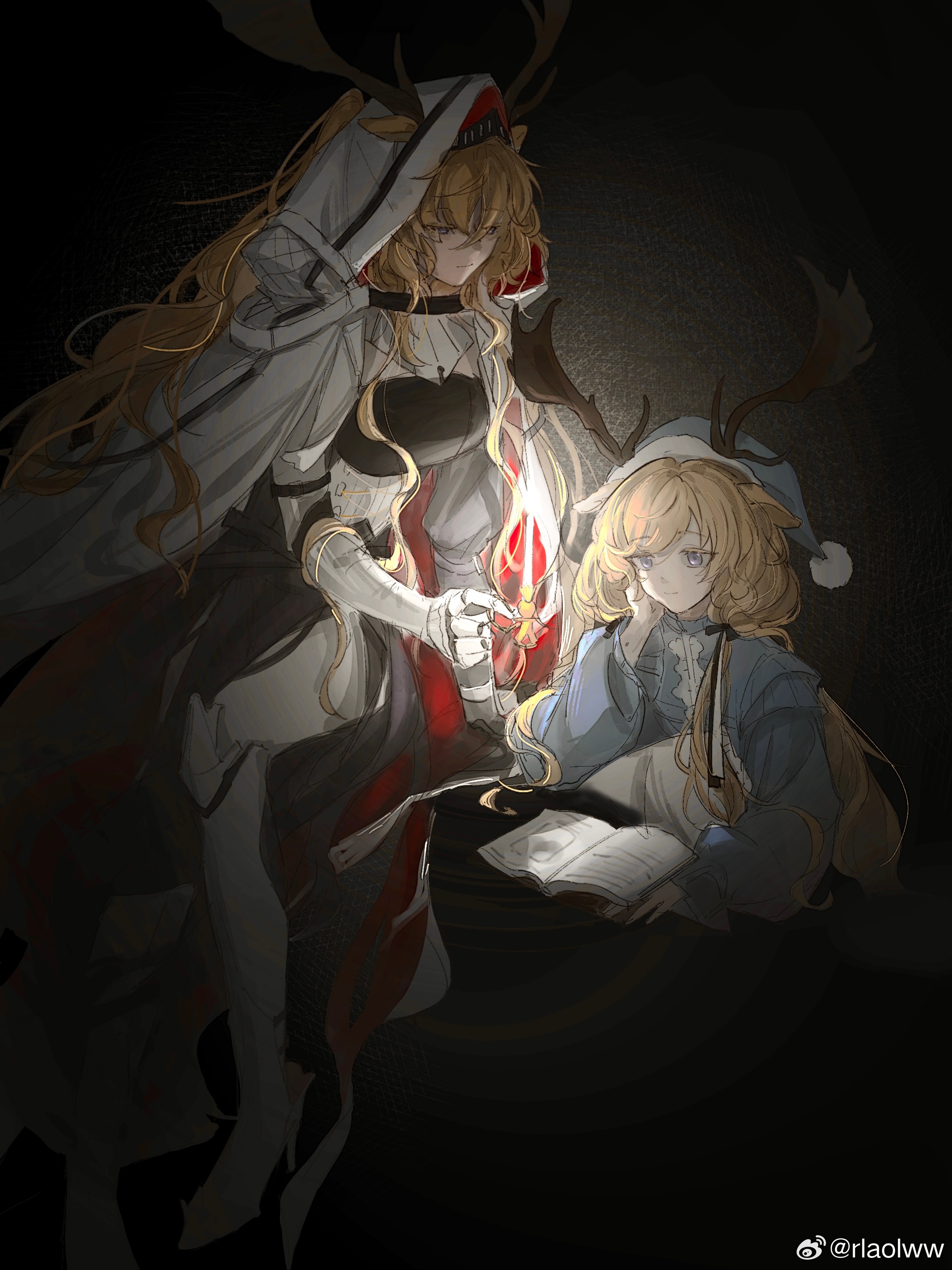 Safebooru - 2girls absurdres aged down animal ears antlers antlers through headwear antlers ...