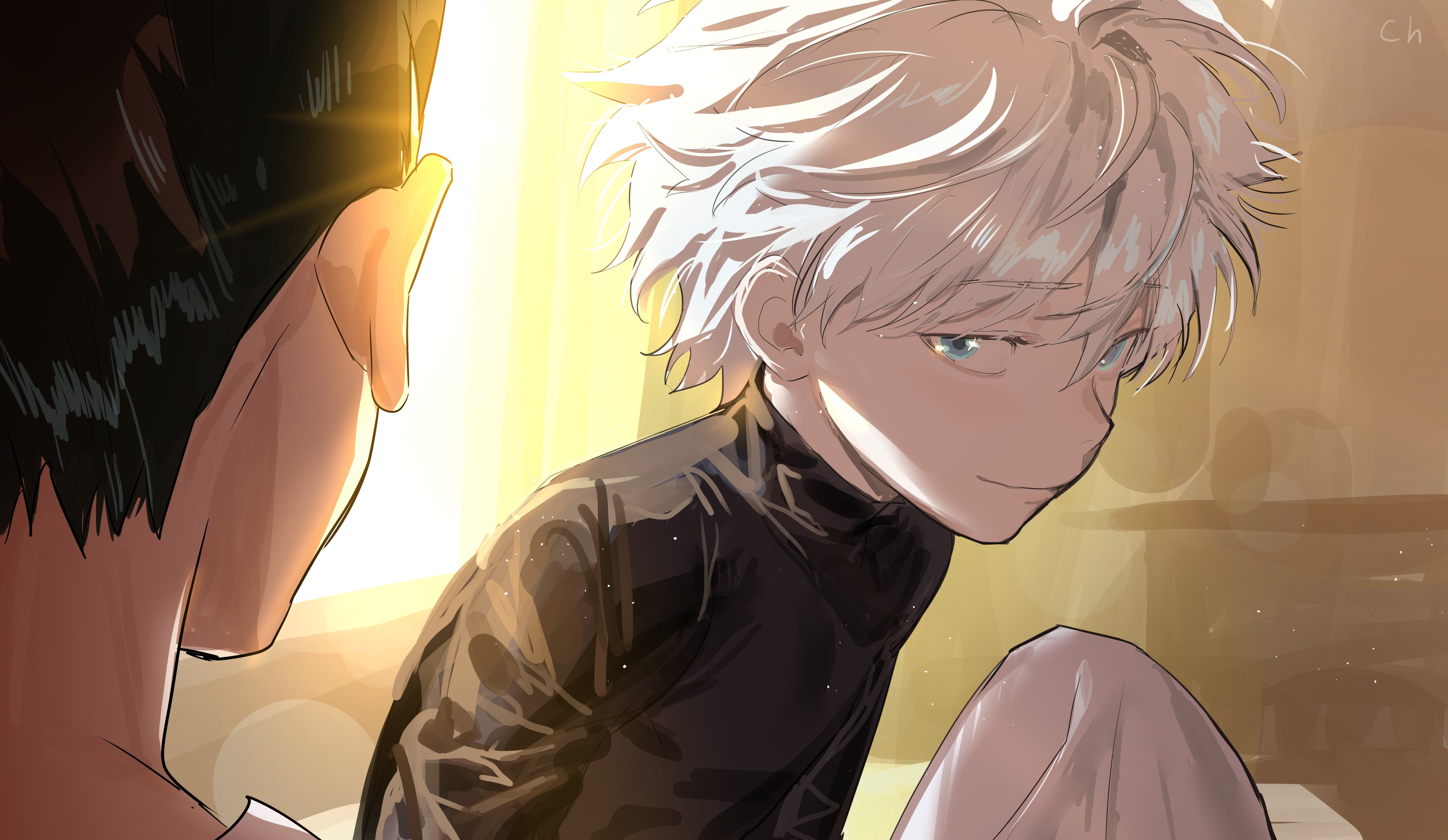 Safebooru - 2boys absurdres black hair black shirt blue eyes chamuring child gon freecss highres ...