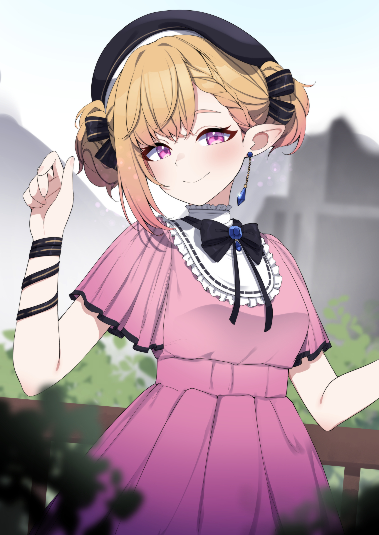 Safebooru - 1girl arm ribbon beret black bow black bowtie black headwear black ribbon blonde ...