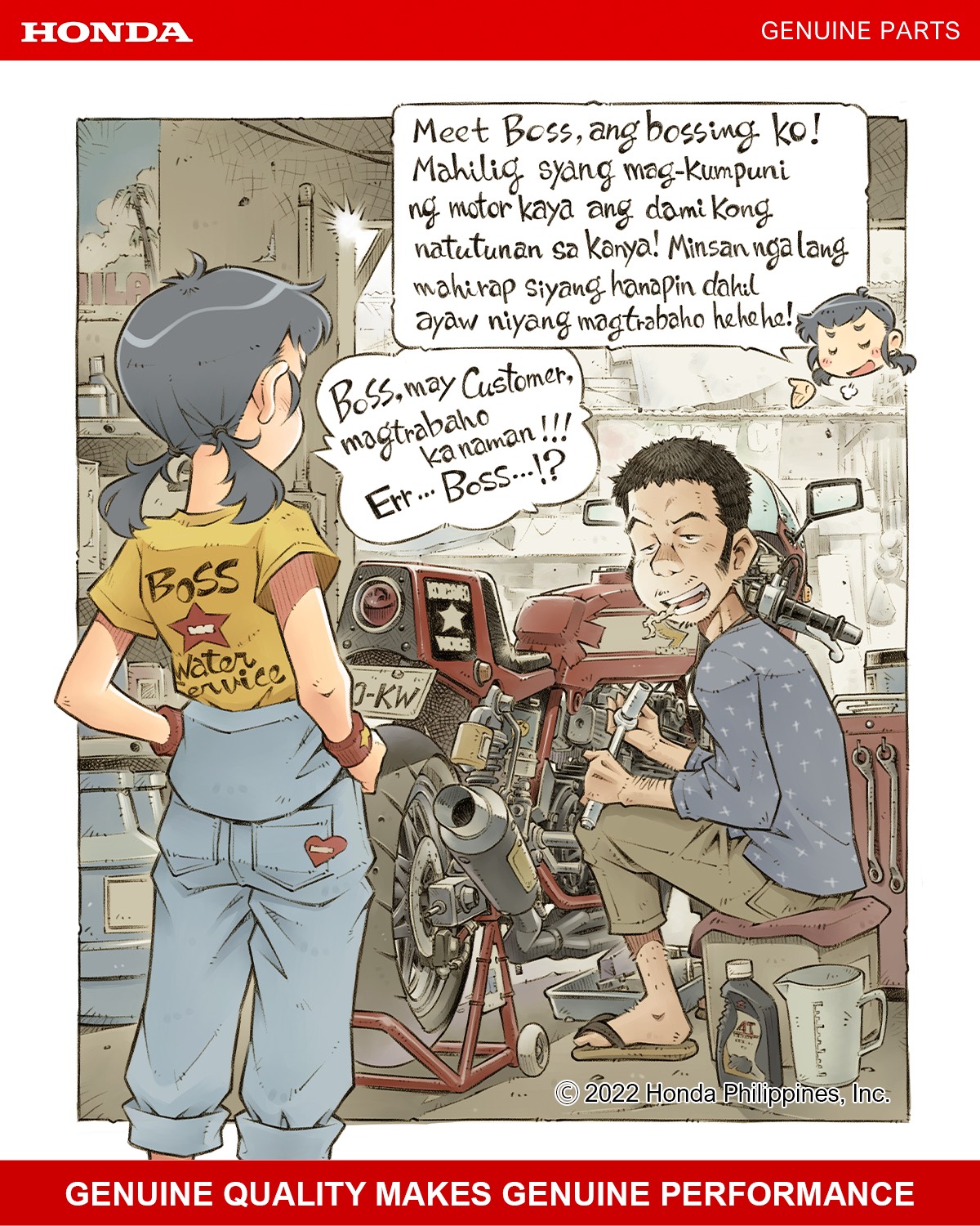 Safebooru - 1boy 1girl ad black hair blue jumpsuit blue shirt boss (genie's motorcycle life ...
