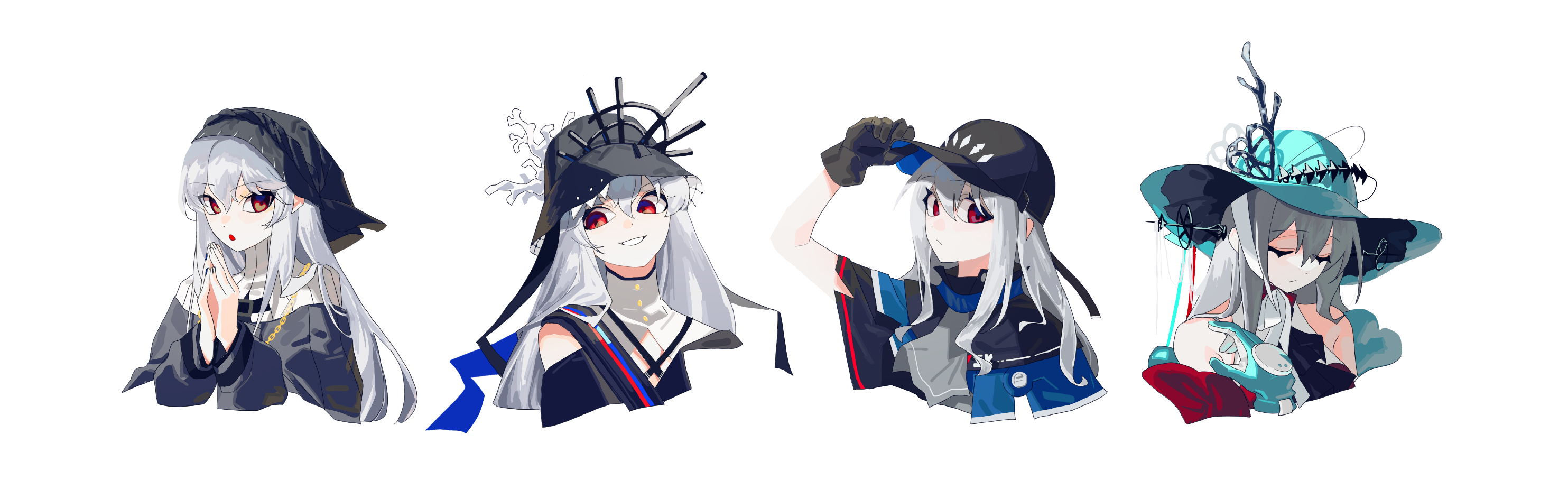 Safebooru - 4girls arknights arm up baseball cap black gloves black headwear black veil closed ...