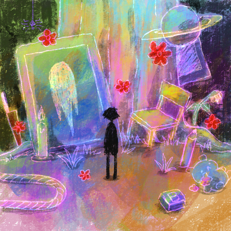 Safebooru - 1boy candle chair colorful flower grass keyboard (computer ...