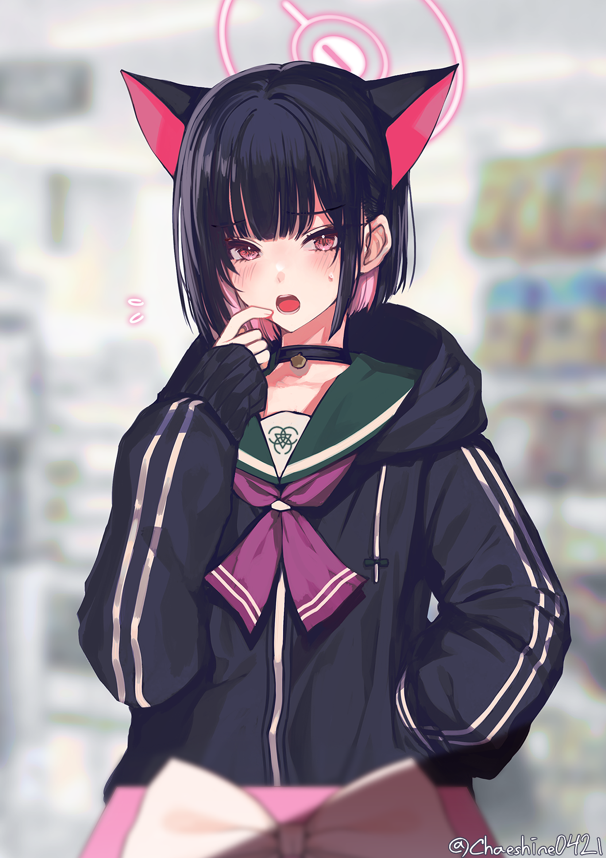 Safebooru - 1girl animal ears artist name black choker black hair black jacket blue archive ...