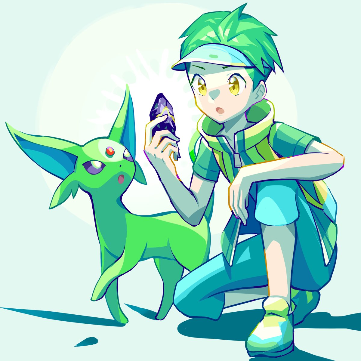 Safebooru - 1boy :o alternate color capri pants espeon ffccll green ...