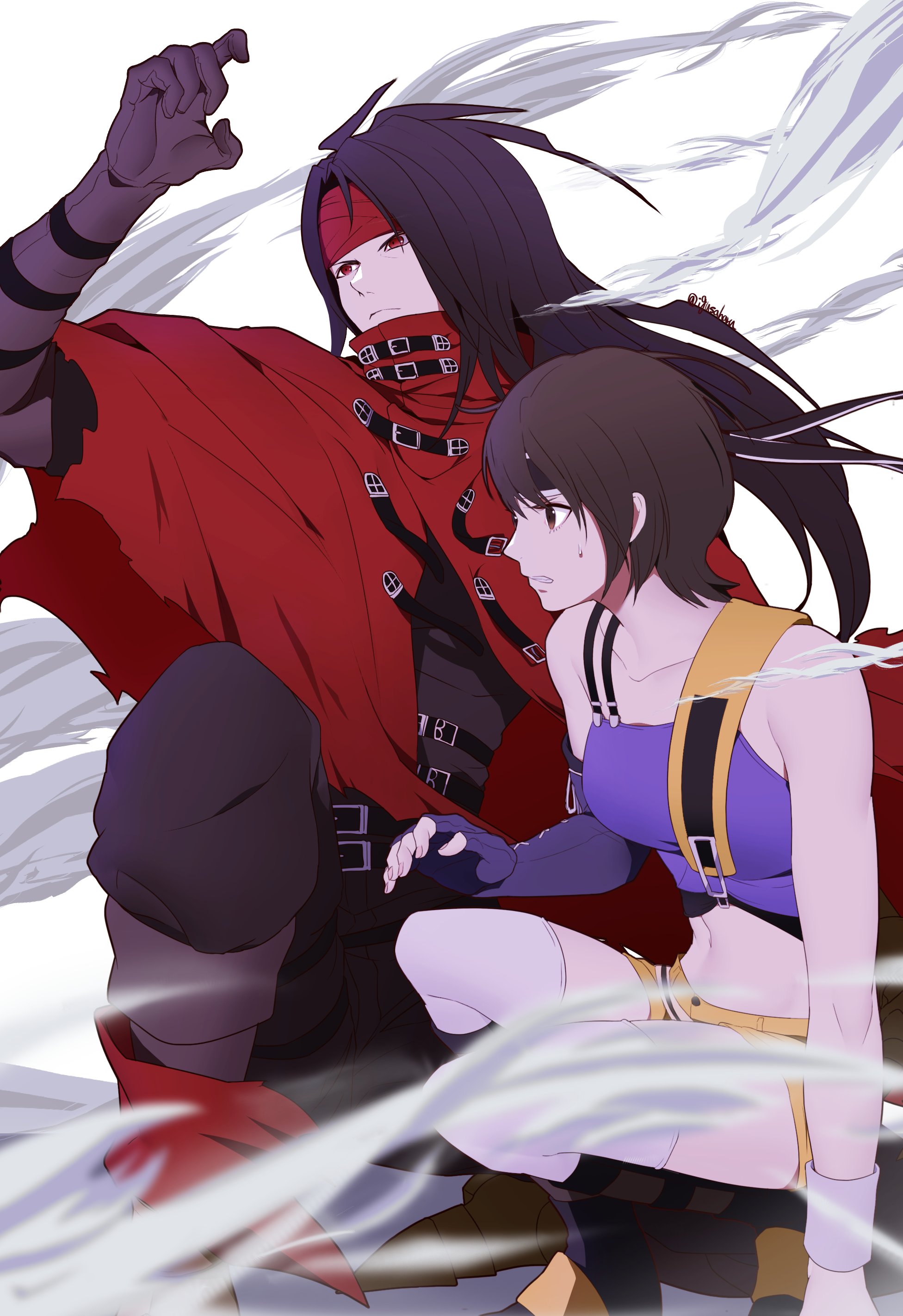 Safebooru - 1boy 1girl absurdres armored boots bare shoulders black footwear black gloves black ...