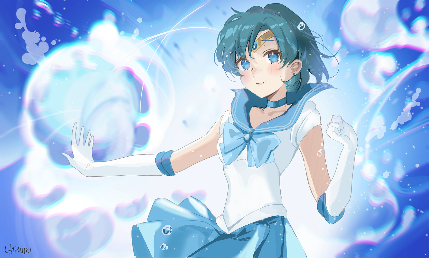Safebooru - 1girl artist name bishoujo senshi sailor moon blue bow blue choker blue eyes blue ...