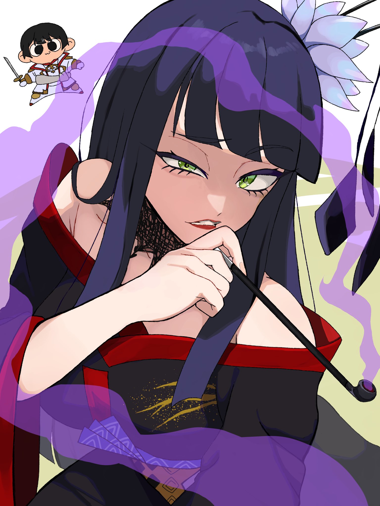 Safebooru - 1girl asahi sas brutus bare shoulders black collar black hair black kimono blunt ...