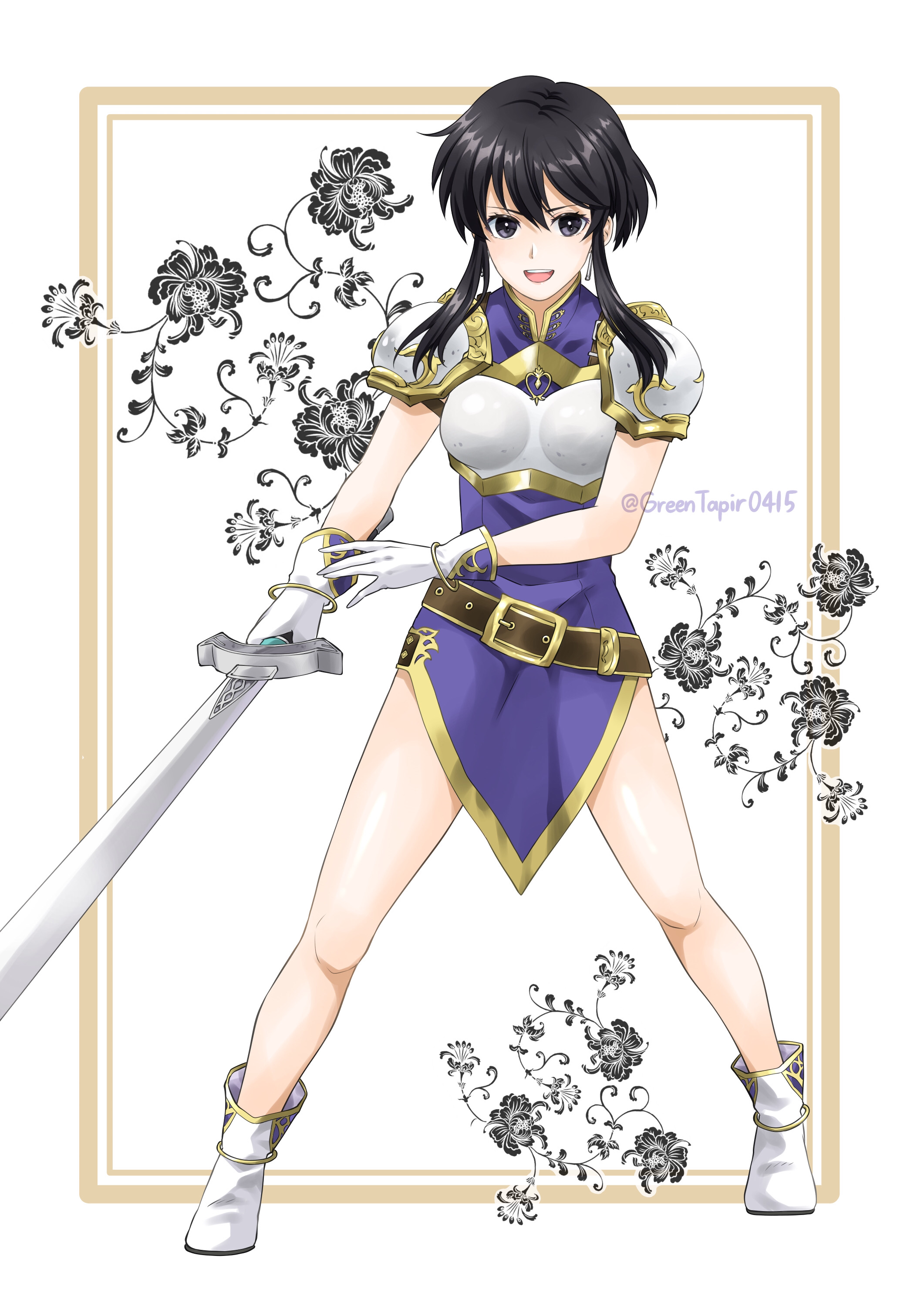 Safebooru - 1girl absurdres armor belt black eyes black hair border breastplate commentary ...