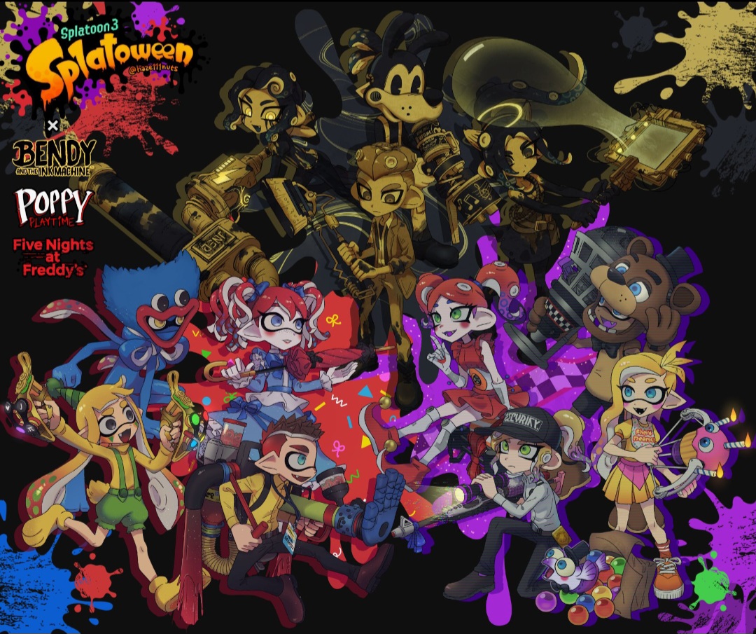 Safebooru - 5boys 6+girls bendy and the ink machine black hair blonde ...