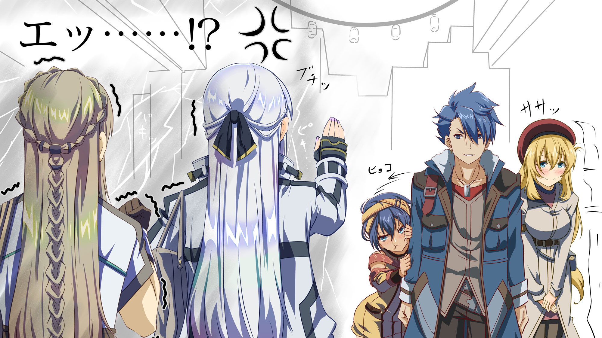 Safebooru - 1boy 4girls agnes claudel beret blonde hair blue hair blush braid coat crown braid ...