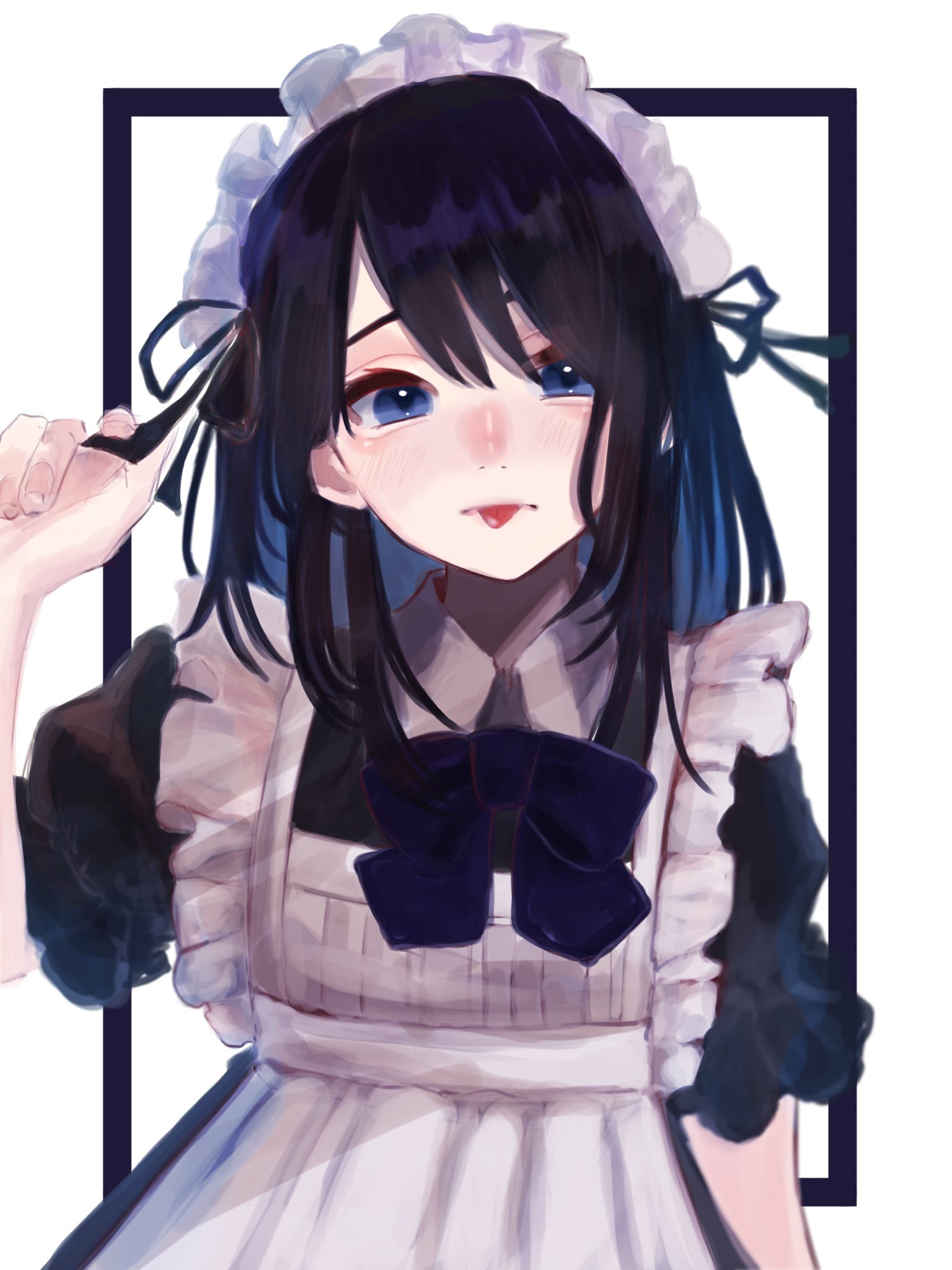 Safebooru - 1girl ado (utaite) apron black dress black hair blue bow blue bowtie blue eyes blue ...