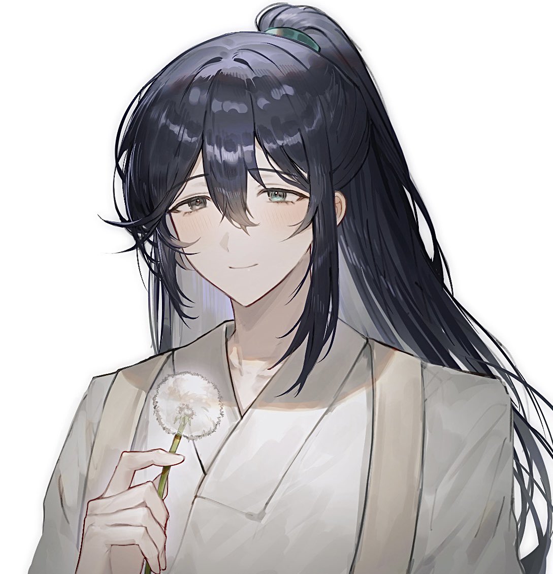 Safebooru - 1boy aqua eyes black eyes black hair blush bonno sasu closed mouth coat dandelion ...