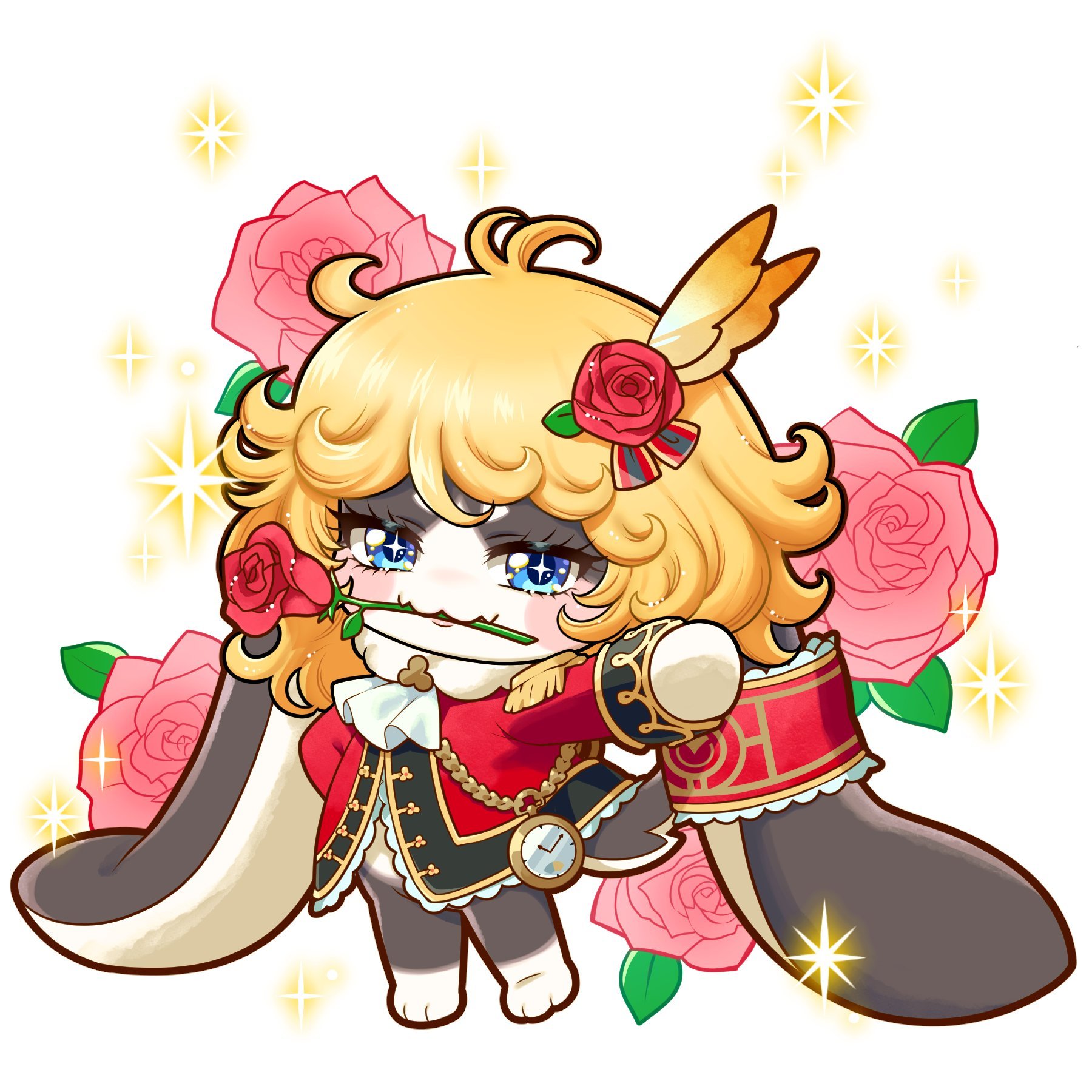 Safebooru - 1other ahoge antenna hair blonde hair blue eyes clock commentary request flower ...