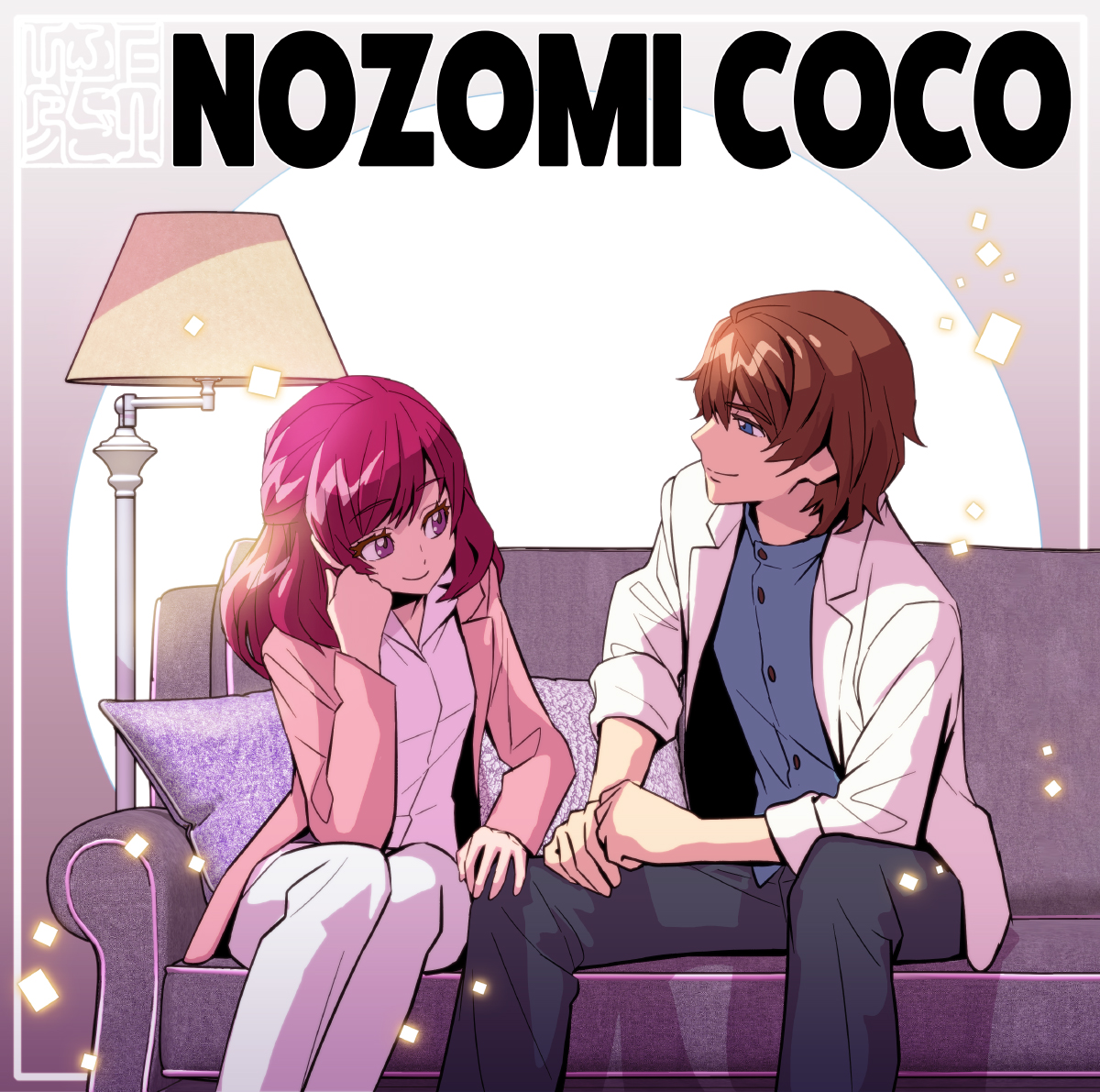 Safebooru - 1boy 1girl aged up arm support black pants blue eyes blue shirt brown hair character ...