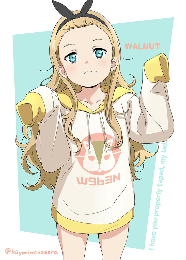 Safebooru - 1girl :3 black hairband blonde hair blue eyes blush commentary request cowboy shot ...