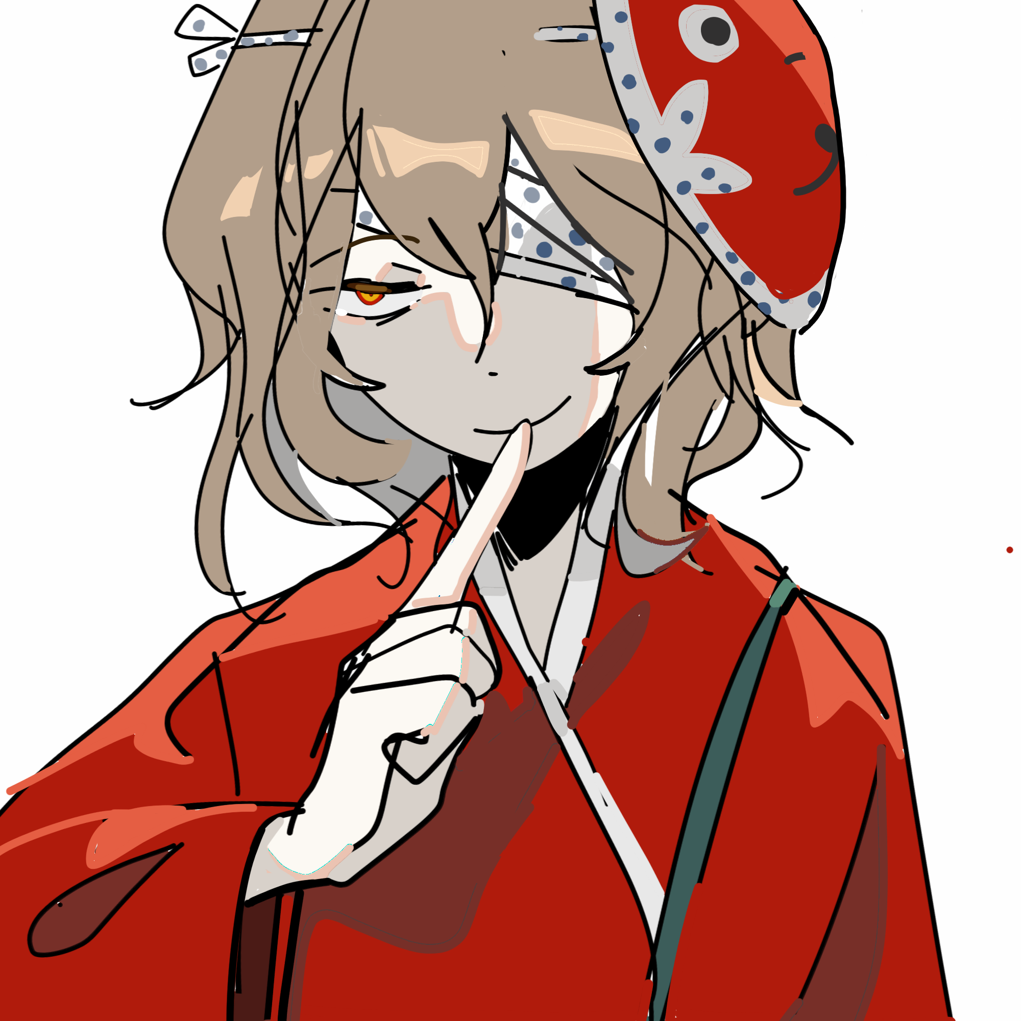 Safebooru - 1other ametsukana yago androgynous bandage over one eye closed mouth cocopalm finger ...