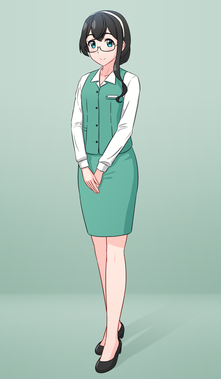 Safebooru - 1girl alternate costume black footwear black hair collared shirt dress shirt full ...