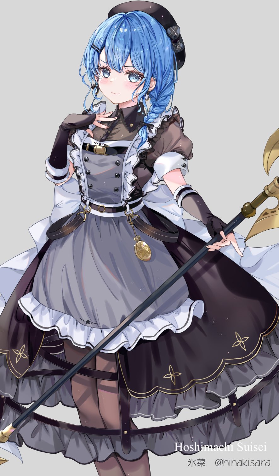Safebooru - apron bardiche (weapon) black dress blue eyes blue hair ...