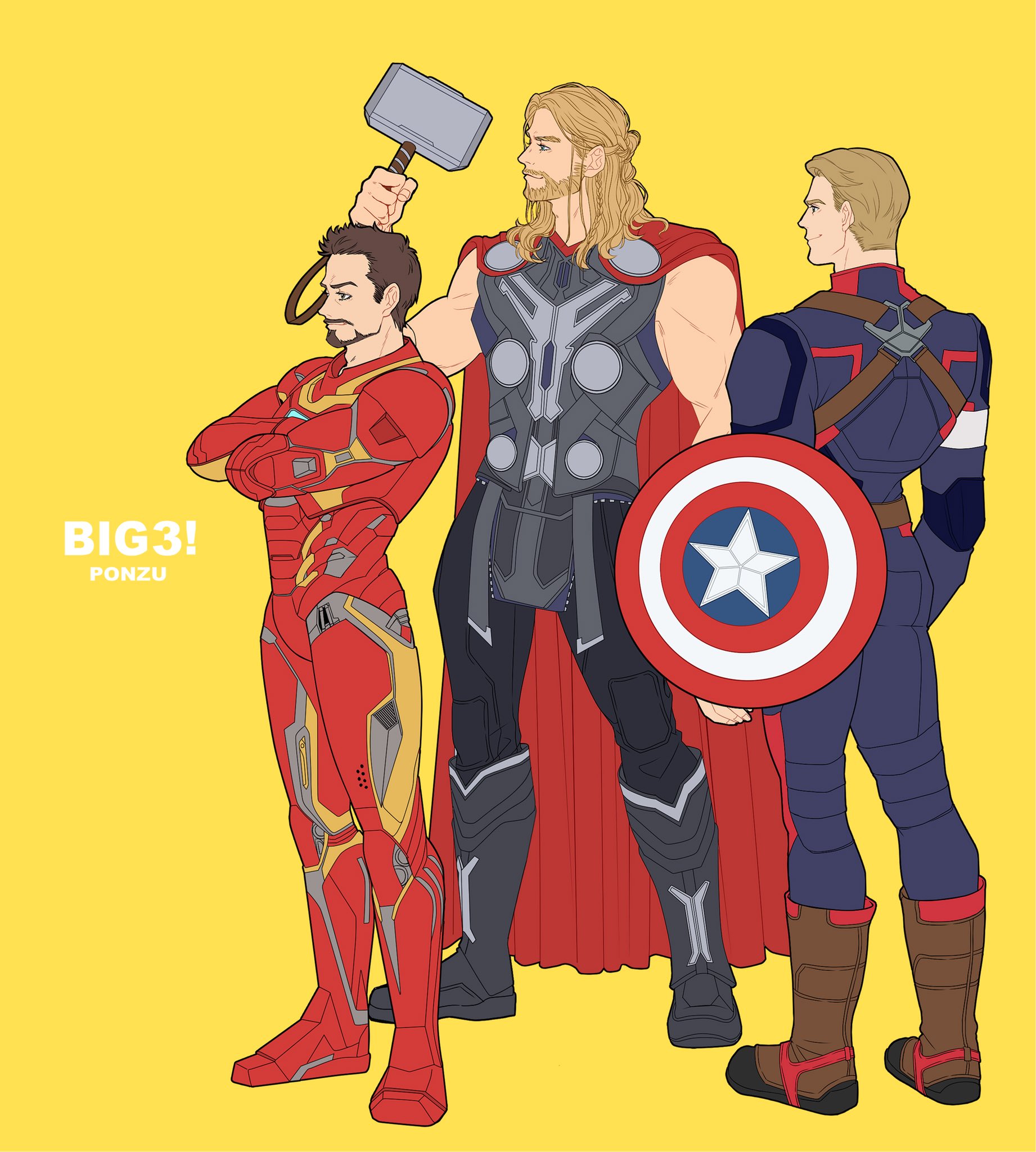 Safebooru - 3boys arc reactor armor artist name avengers (series) back bare shoulders beard ...