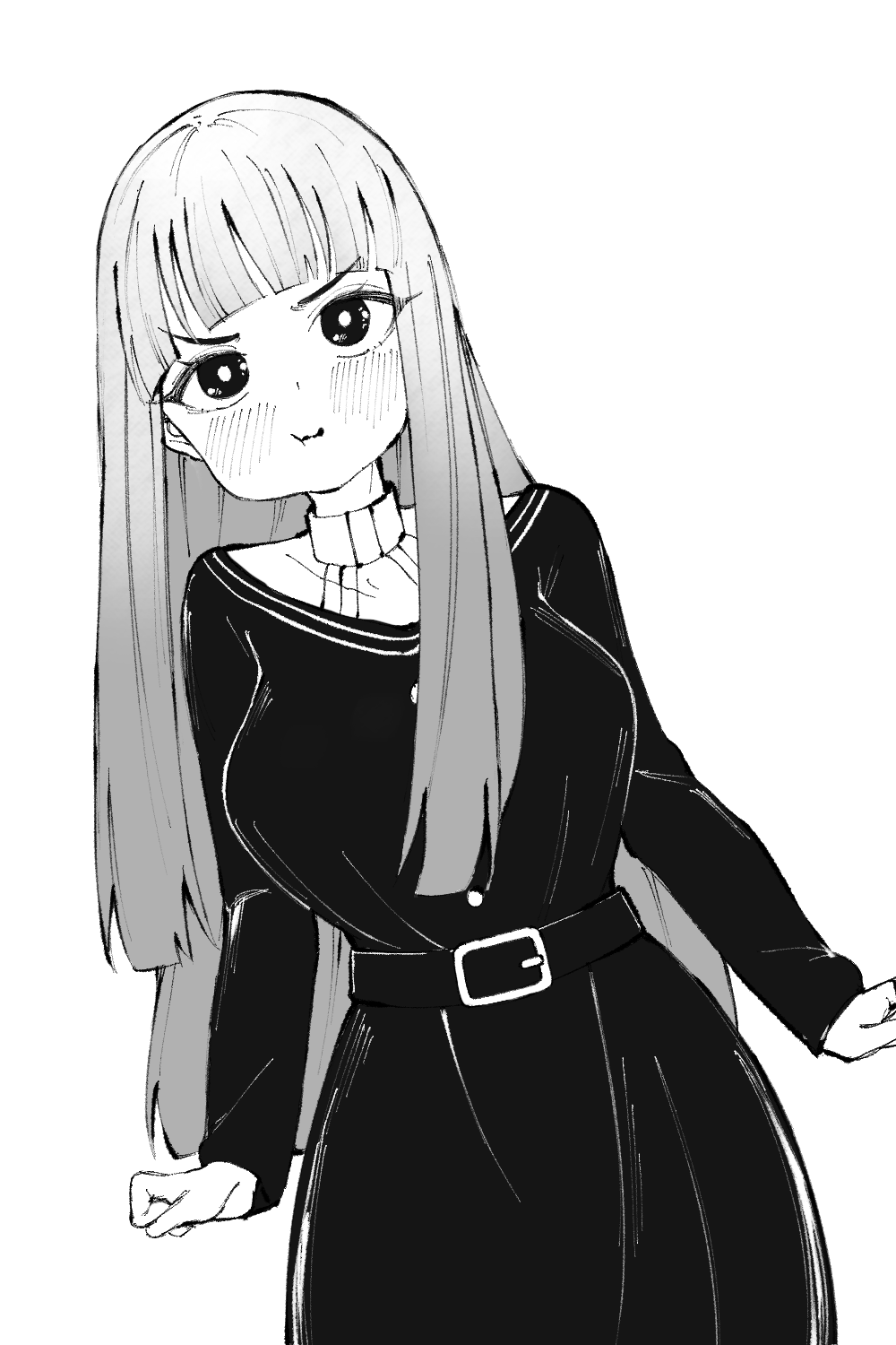 Safebooru - 1girl belt breasts fern (sousou no frieren) greyscale ...