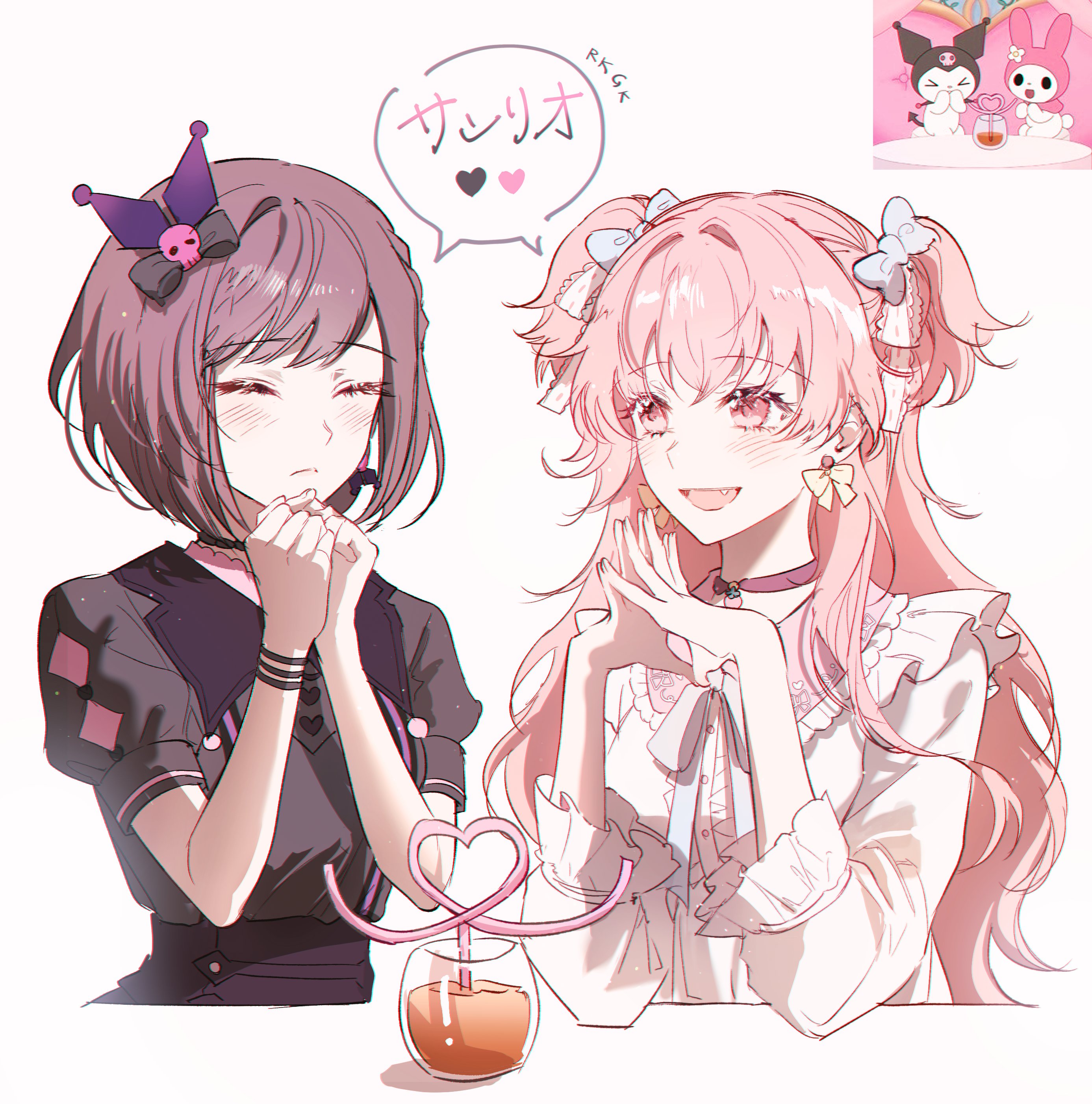 Safebooru - 2girls :d absurdres black bow black choker black wristband blue bow blush bow bow ...