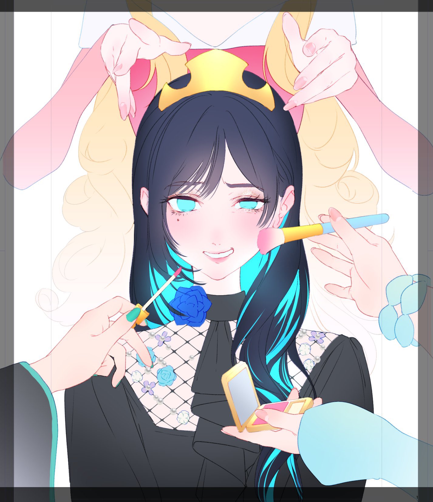 Safebooru - ado (utaite) adochansukisuki applying makeup aqua nails black hair blue eyes blue ...