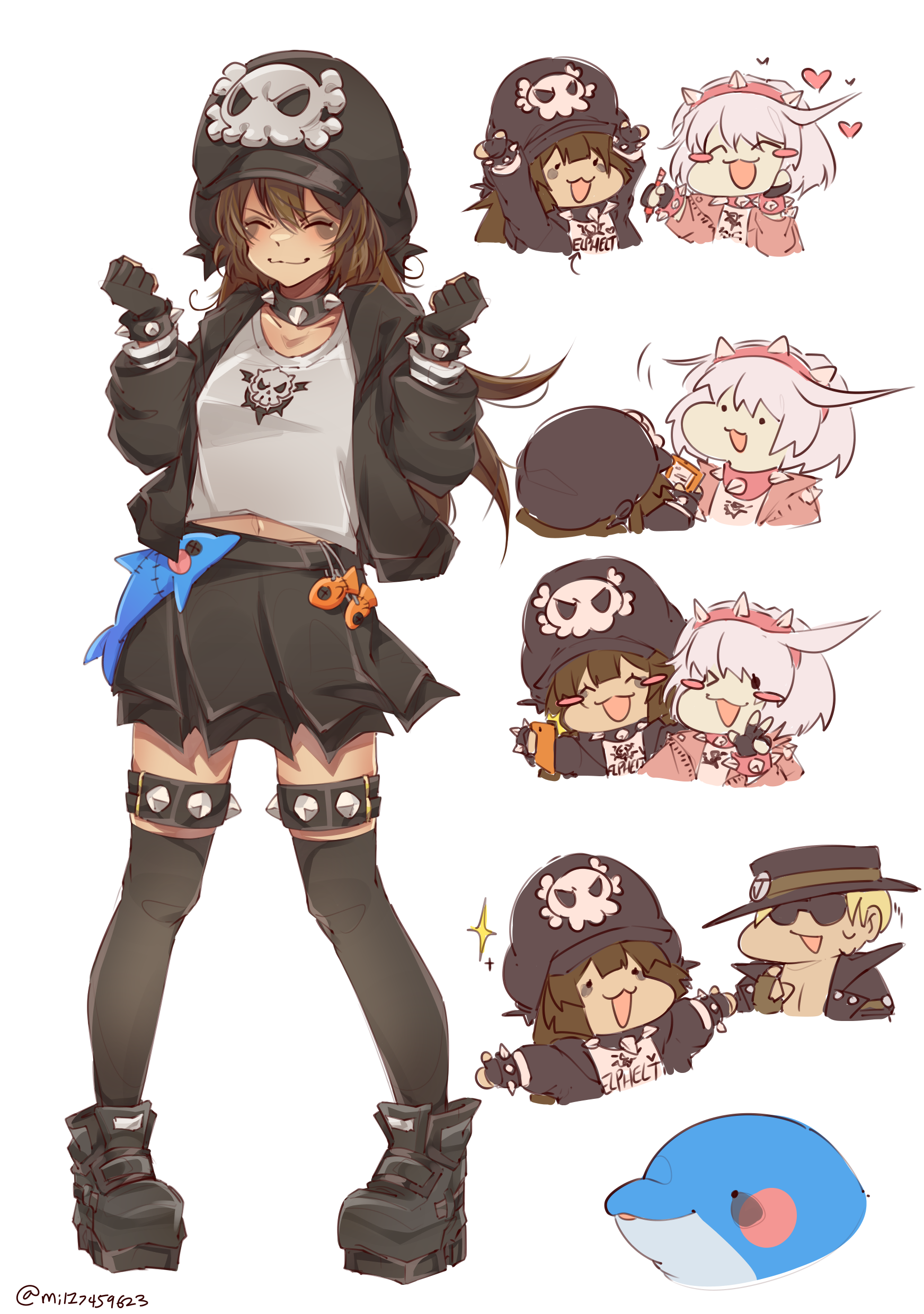 Safebooru - 1boy 2girls absurdres black footwear black gloves black headwear black jacket black ...