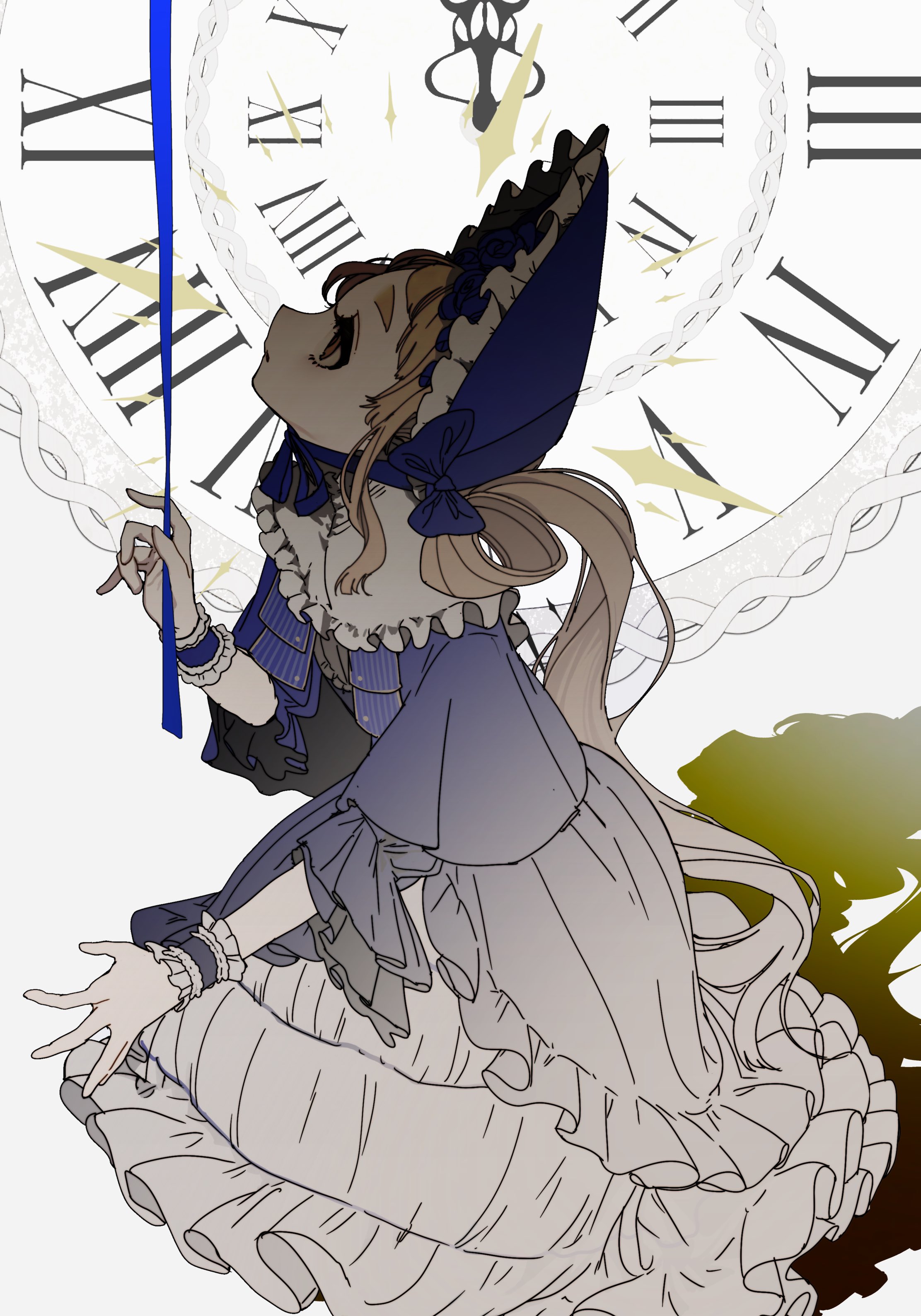 Safebooru - 1girl absurdres blue dress blue ribbon bonnet brown eyes ...