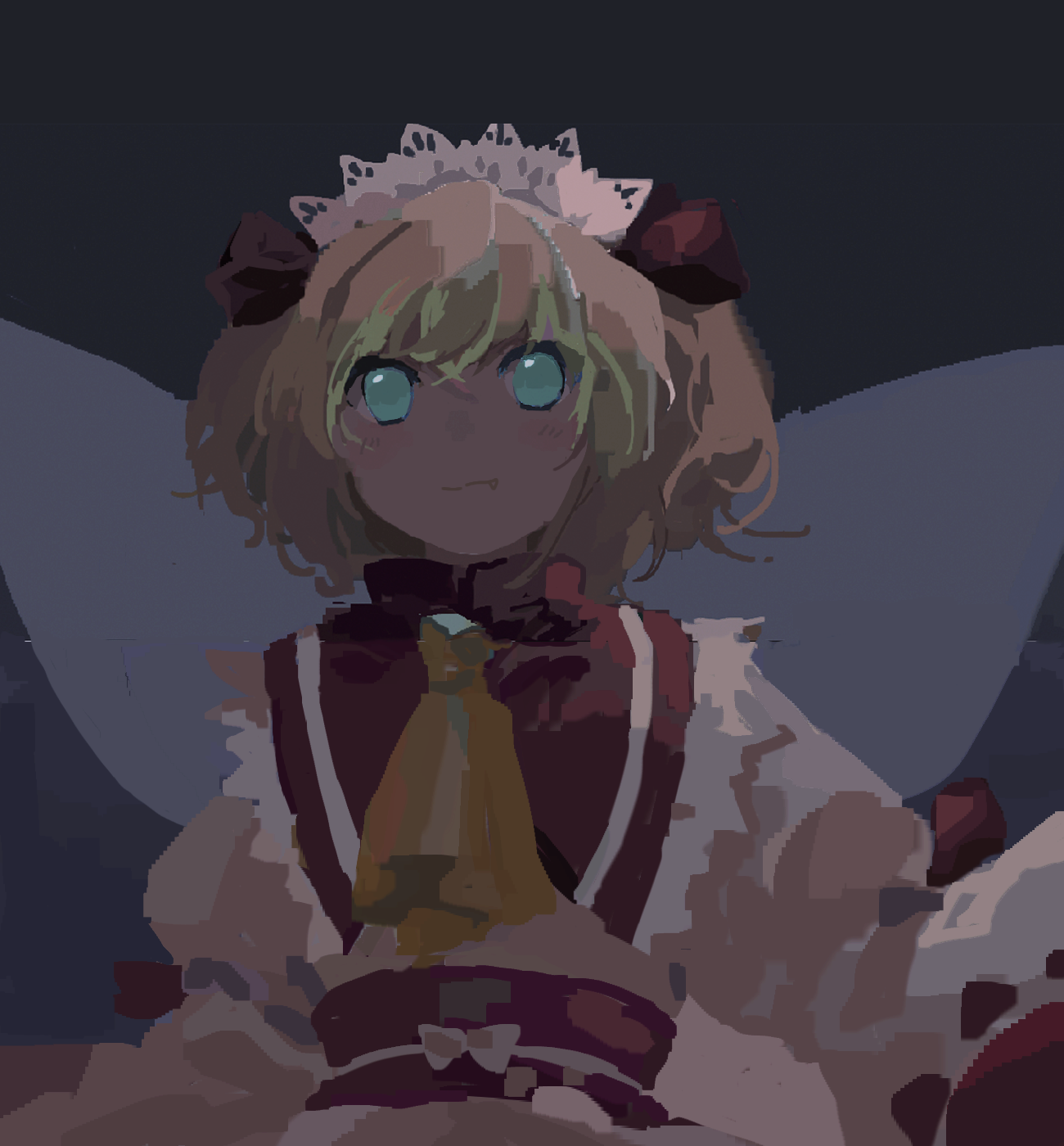 Safebooru - ascot blonde hair blue eyes bow closed mouth collared dress ...