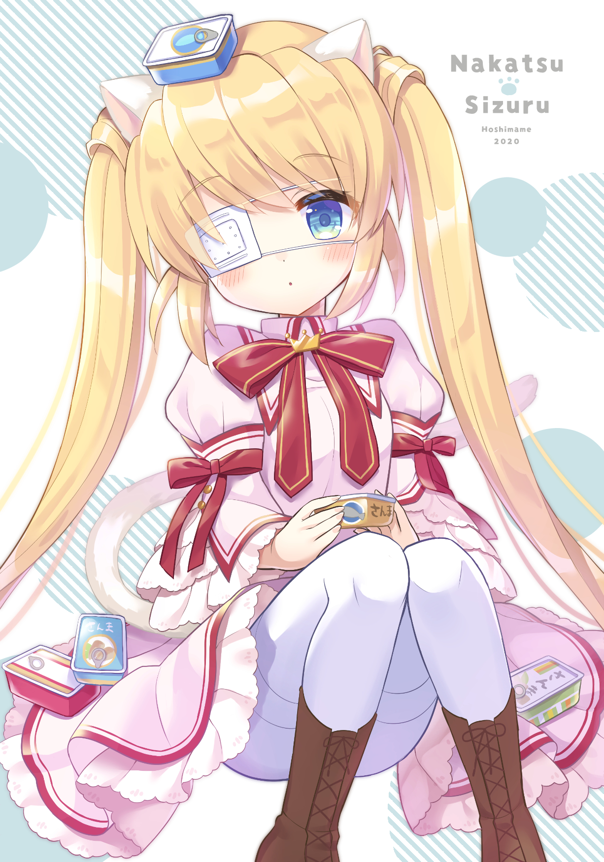 Safebooru - 1girl 2020 animal ears animal print blonde hair blue eyes blush boots brown footwear ...