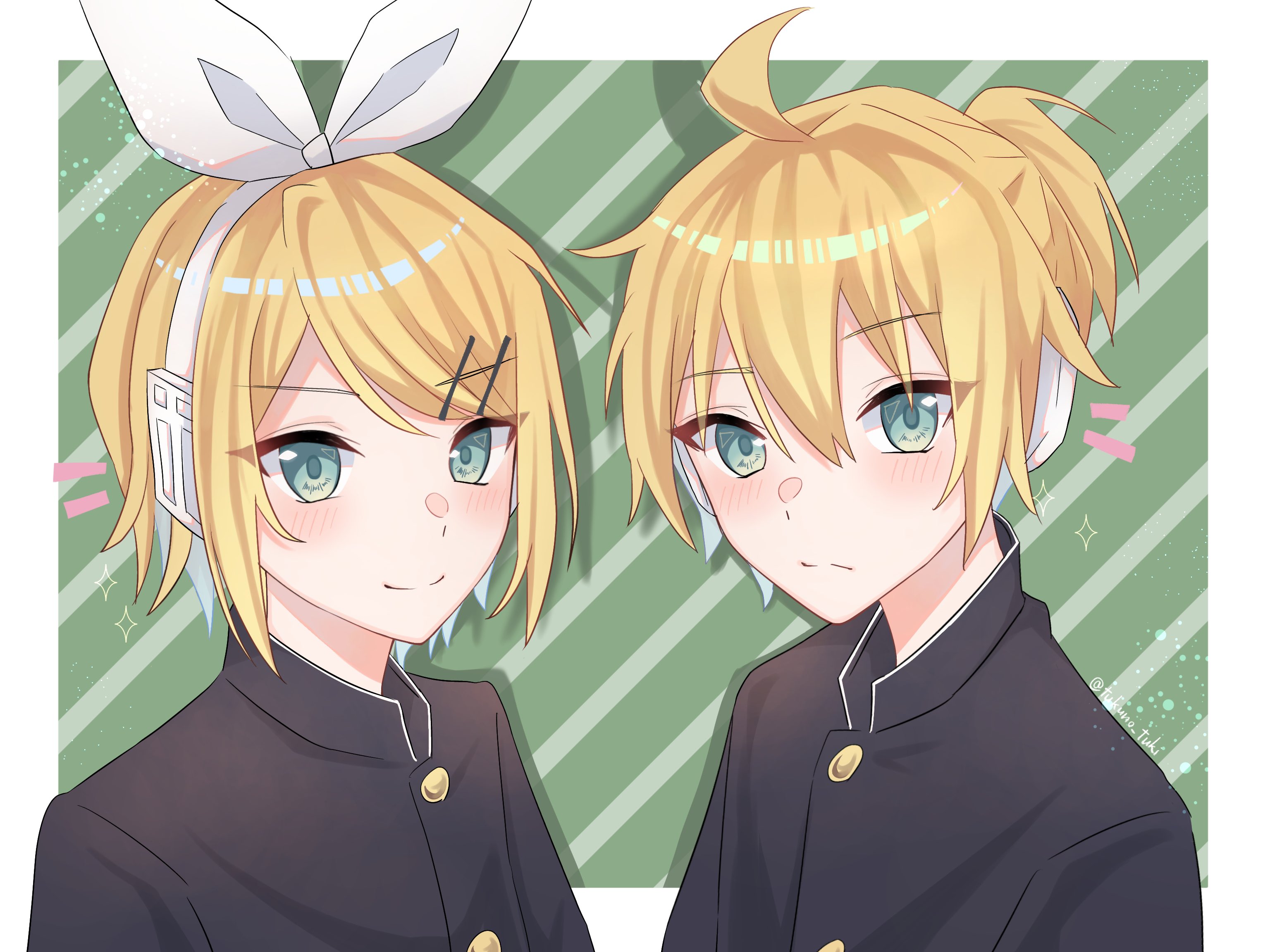Safebooru - 1boy 1girl ahoge black jacket blonde hair blue eyes blush border brother and sister ...