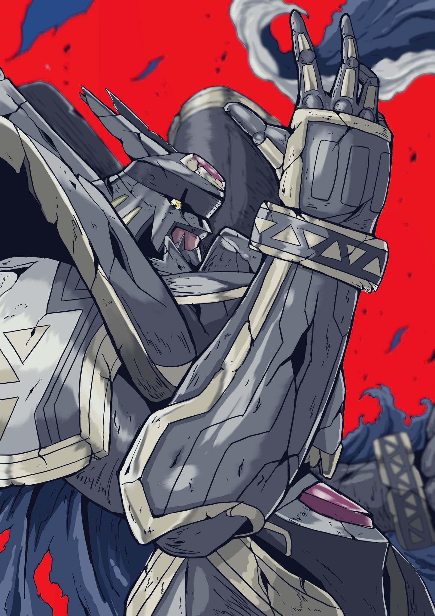 Safebooru - alphamon armor black armor black cape black eyes broken ...