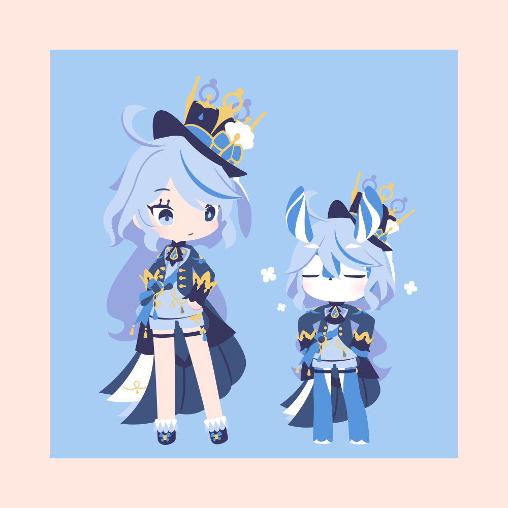 Safebooru - 2girls ahoge blue eyes blue hair chibi closed eyes closed ...