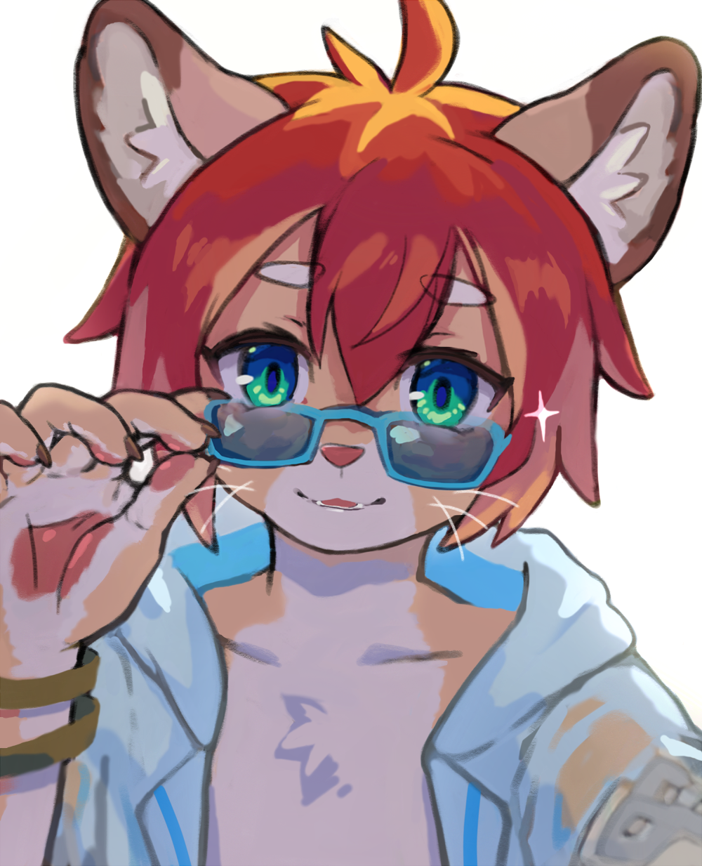 Safebooru - 1boy adjusting eyewear animal ears claws commentary request furry furry male hand on ...