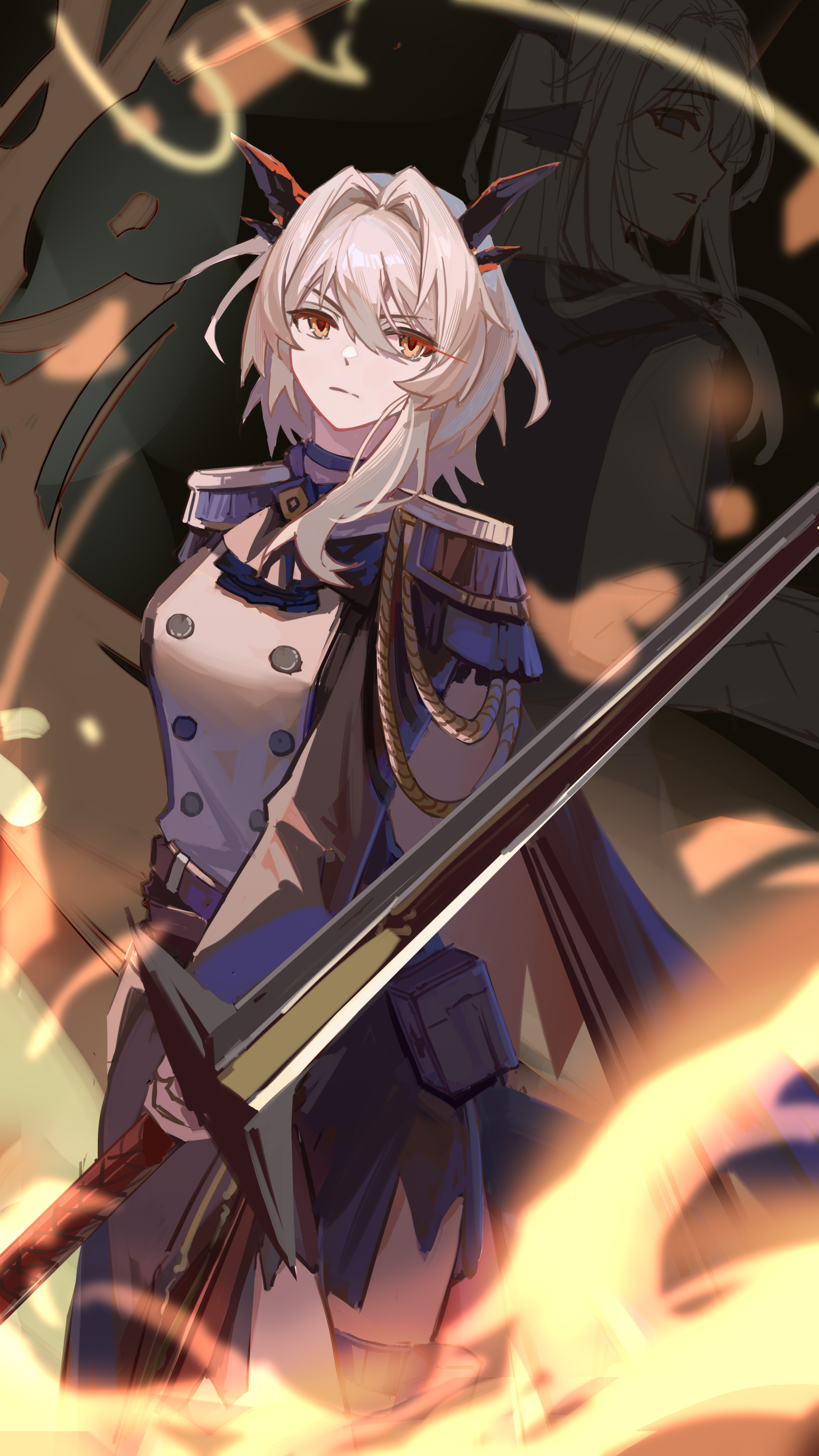Safebooru - 1girl absurdres alina (arknights) arknights ascot black ascot breasts cowboy shot ...