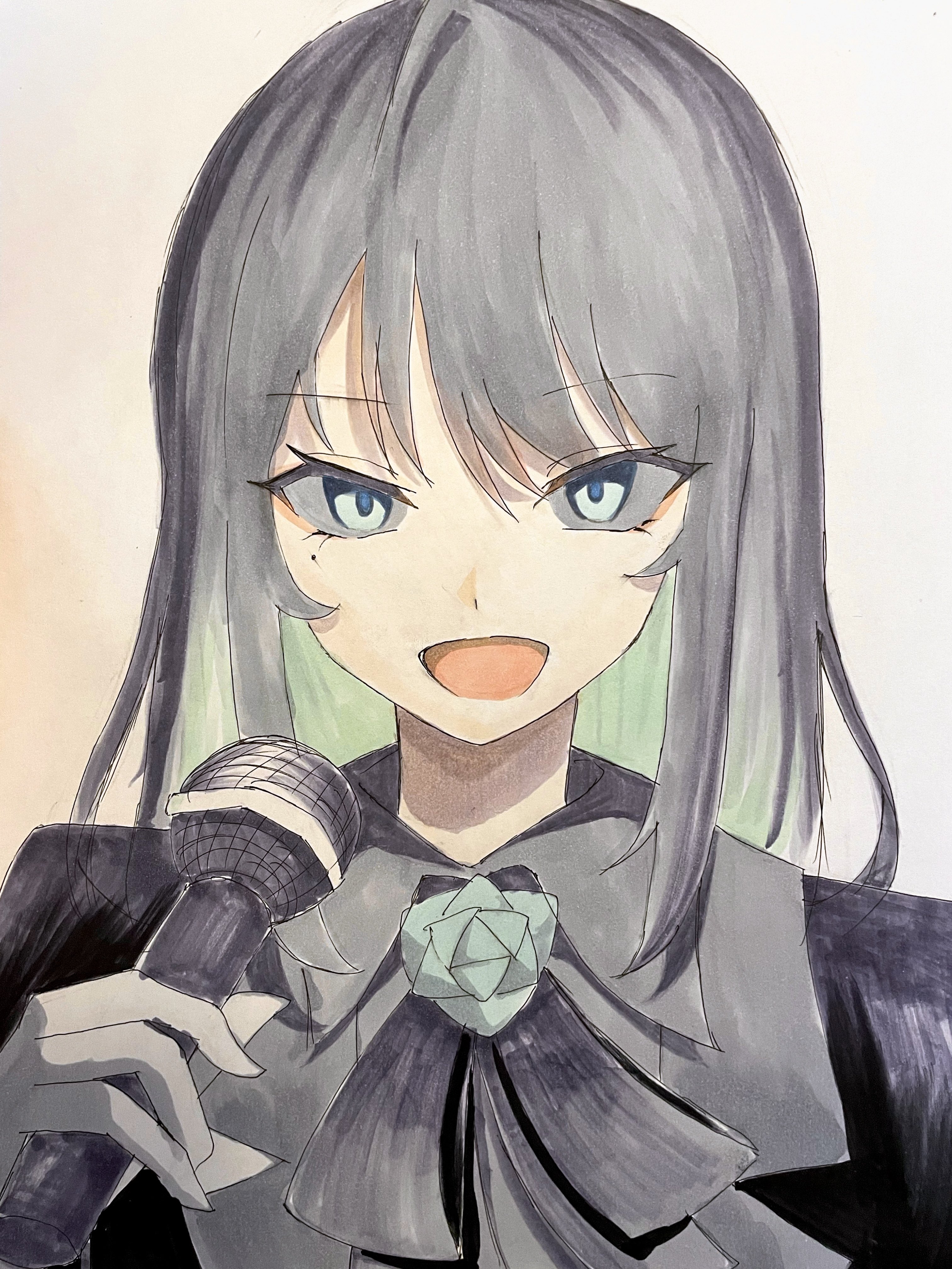 Safebooru - 1girl absurdres ado (utaite) aqua hair black bow black bowtie black hair black ...