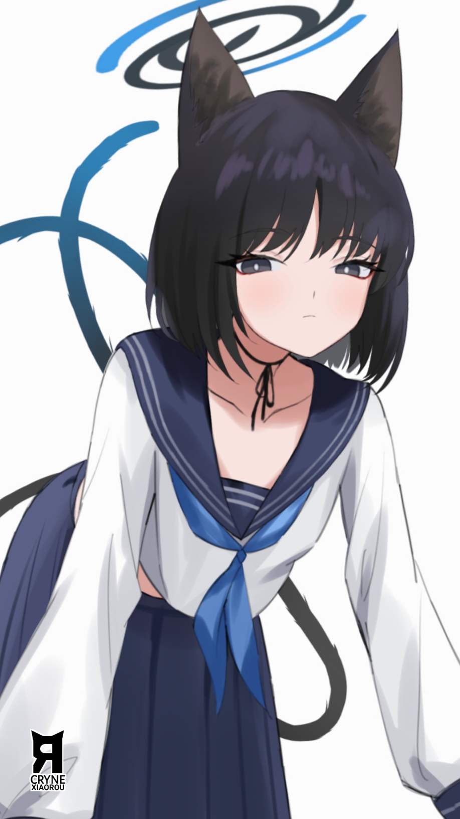 Safebooru - 1girl animal ears artist logo black eyes black hair black sailor collar black skirt ...