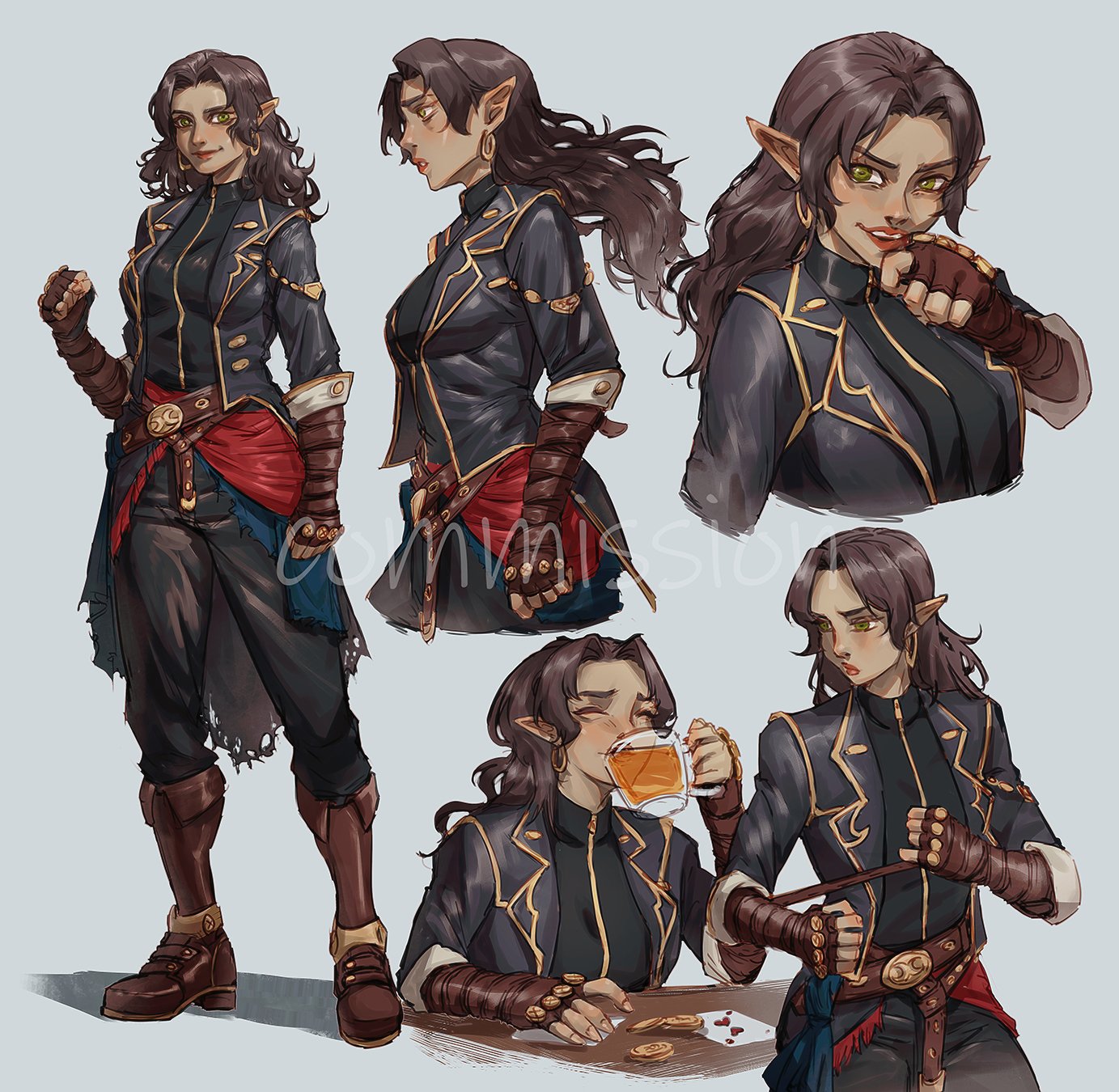 Safebooru - 1girl belt boots brown hair card clenched hands closed eyes coat coin collar cup ...