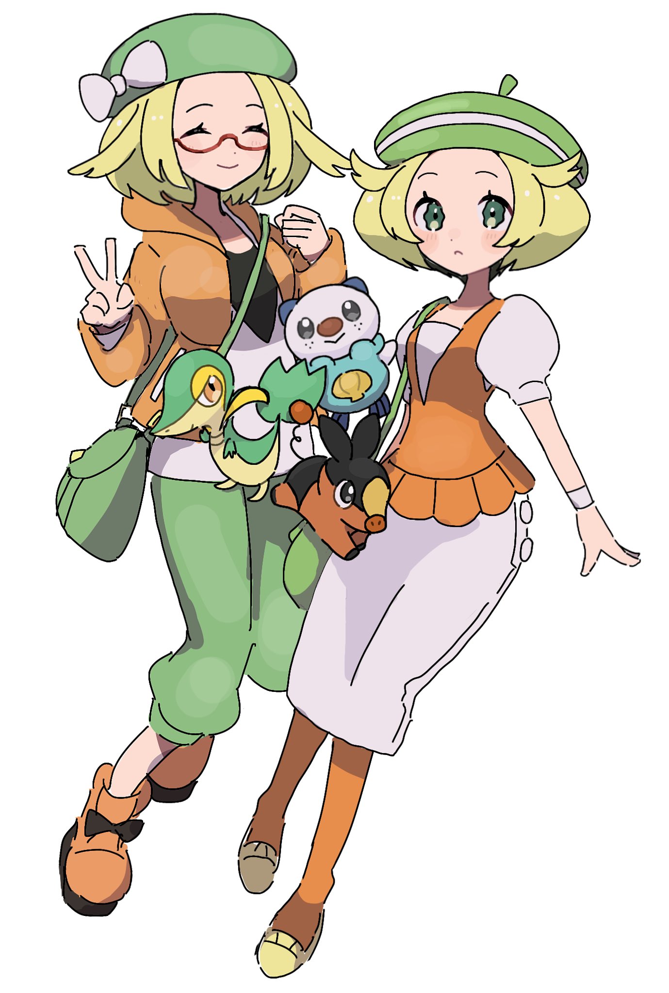 Safebooru - 2girls bag beret bianca (pokemon) blonde hair blush bow ...