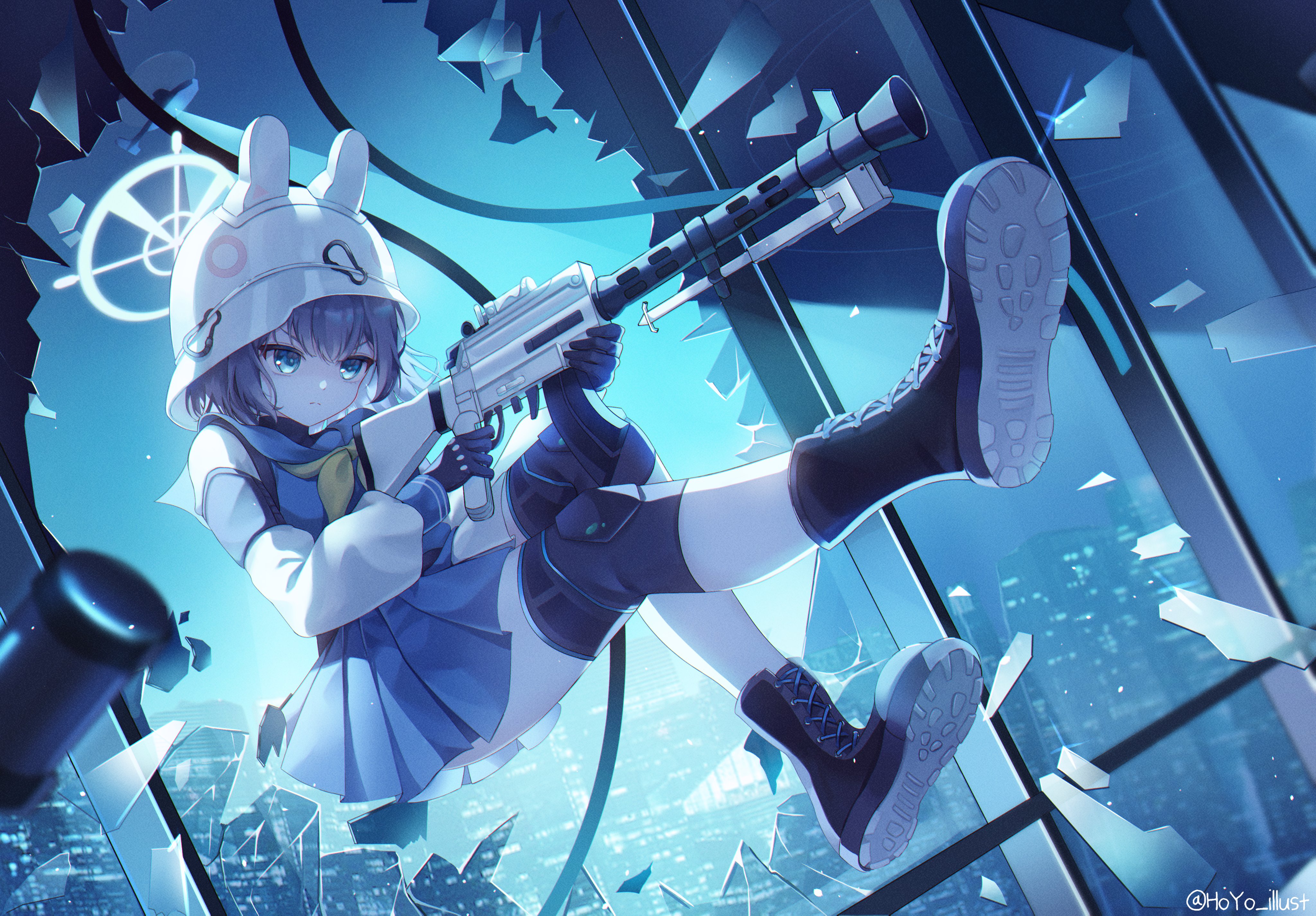 Safebooru - 1girl absurdres animal ear headwear black footwear black gloves blue archive blue ...