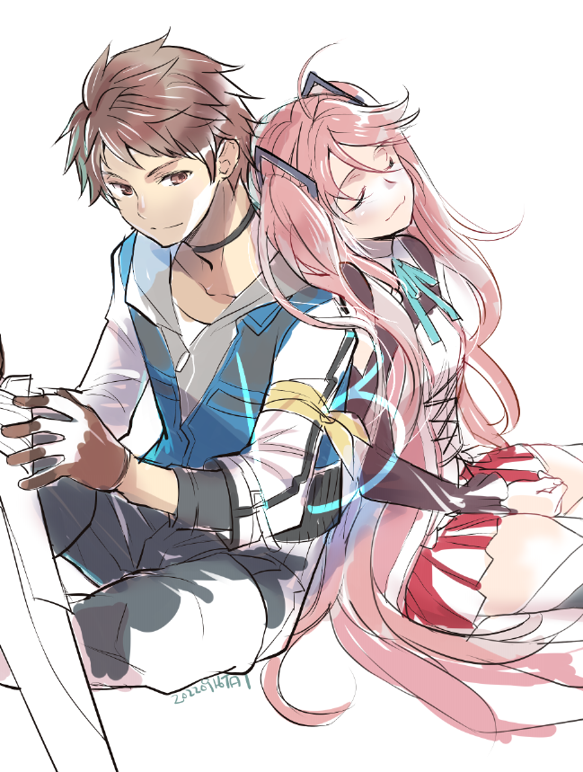 Safebooru - 1boy 1girl :3 aqua ribbon blue vest brown eyes brown gloves ...