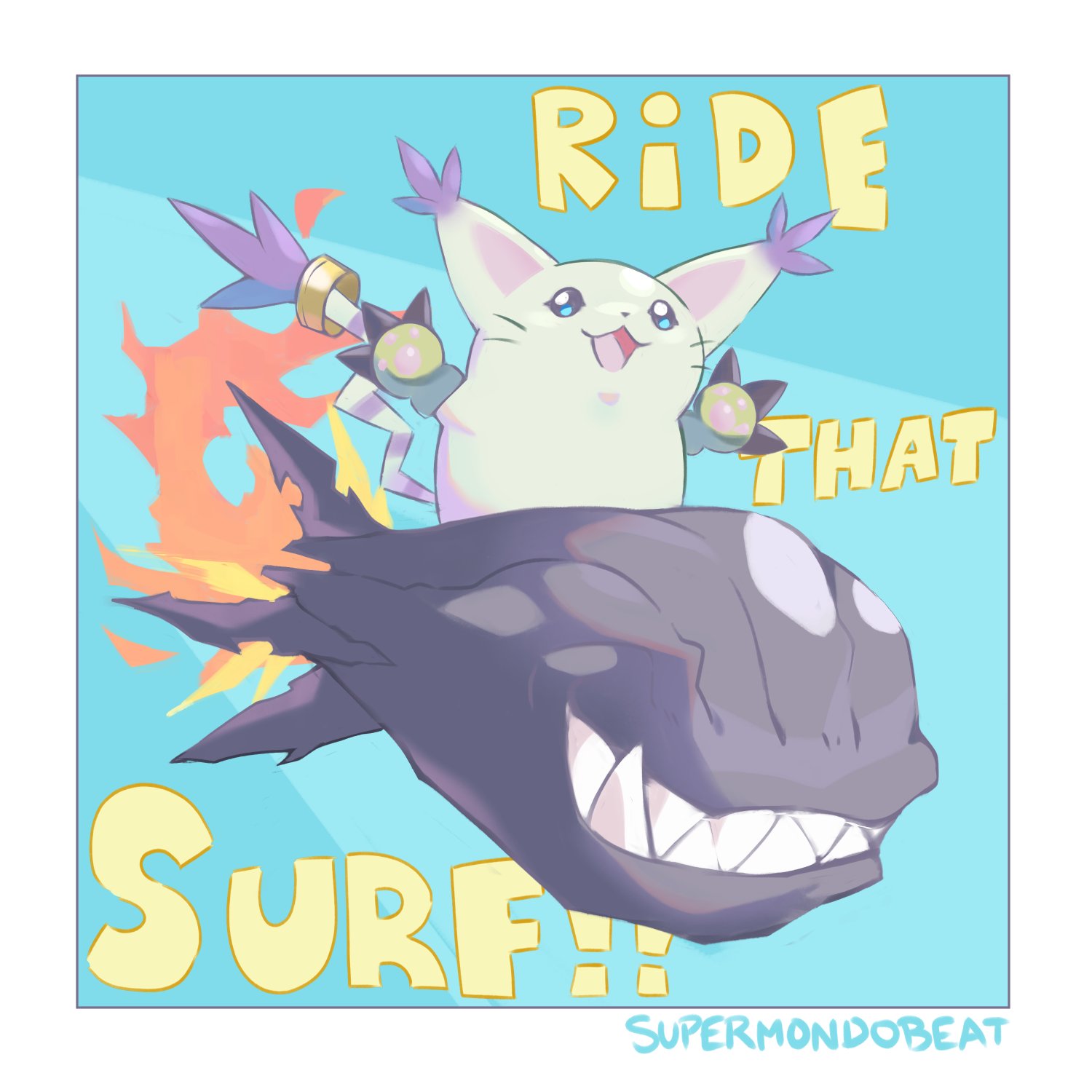 Safebooru - :d artist name border cannon digimon gloves green ...